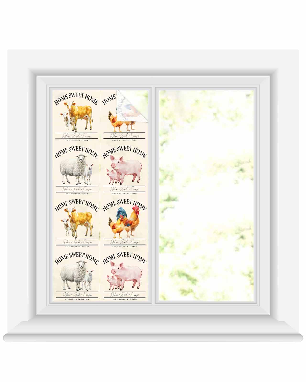 Window Privacy Film Farmhouse Animals Stained Glass Window Film ...