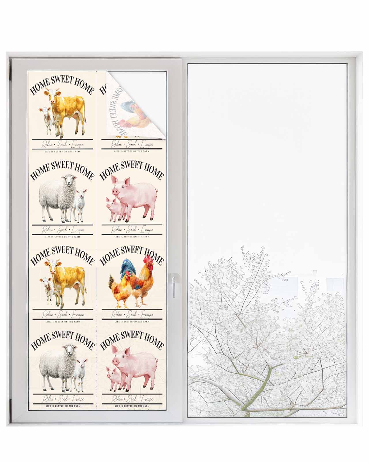 Window Privacy Film Farmhouse Animals Stained Glass Window Film ...