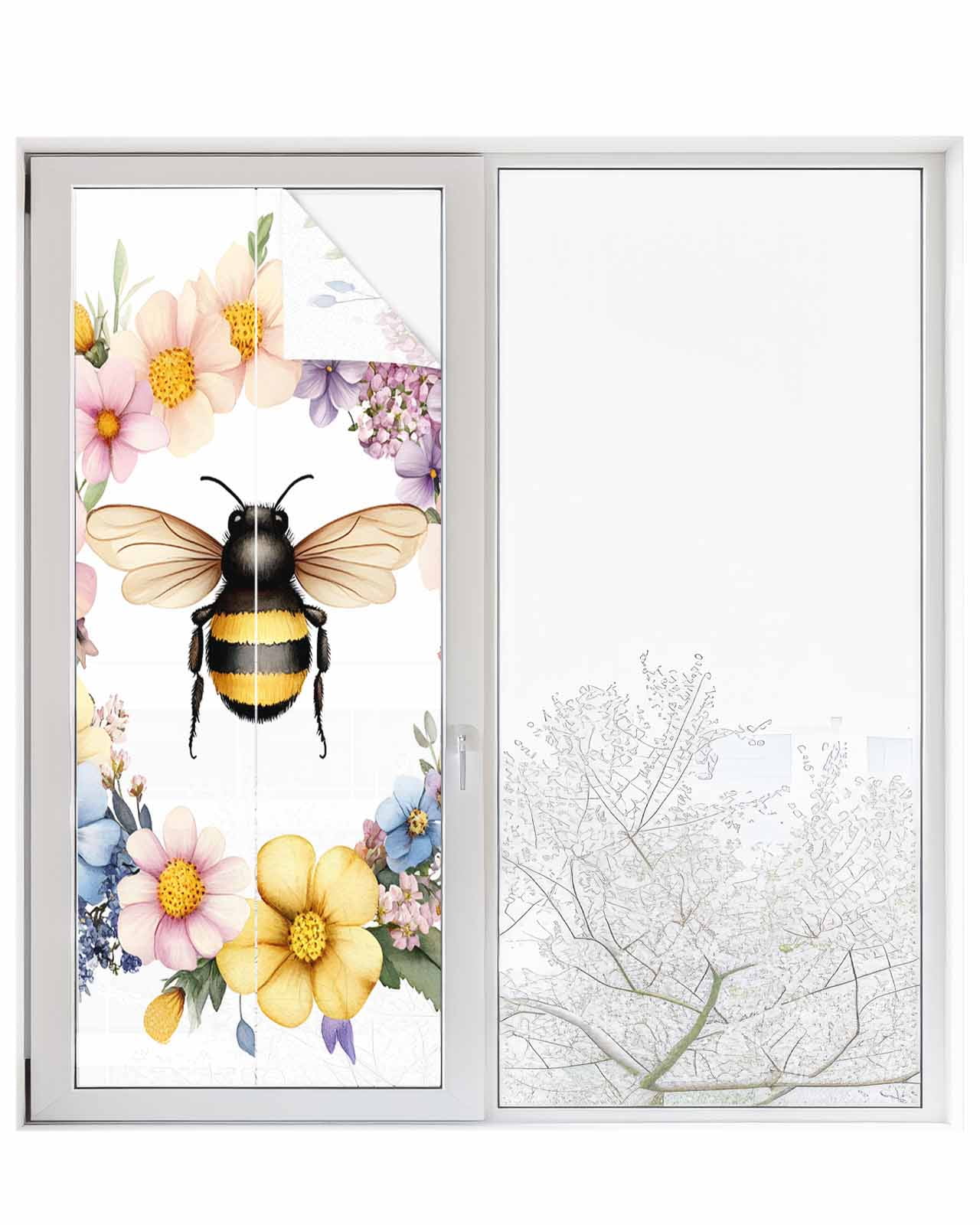 Window Privacy Film Farmhouse Bee Wreath Stained Glass Window Film ...