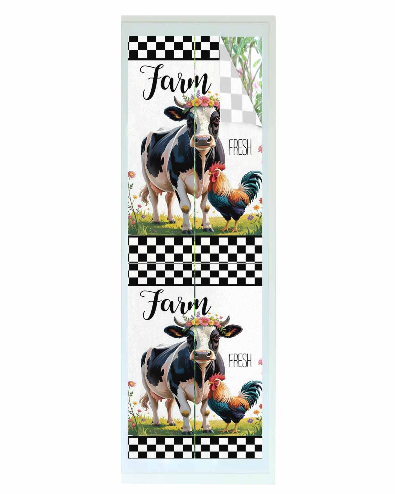 Window Privacy Film Farmhouse Cow Rooster Stained Glass Window Film ...