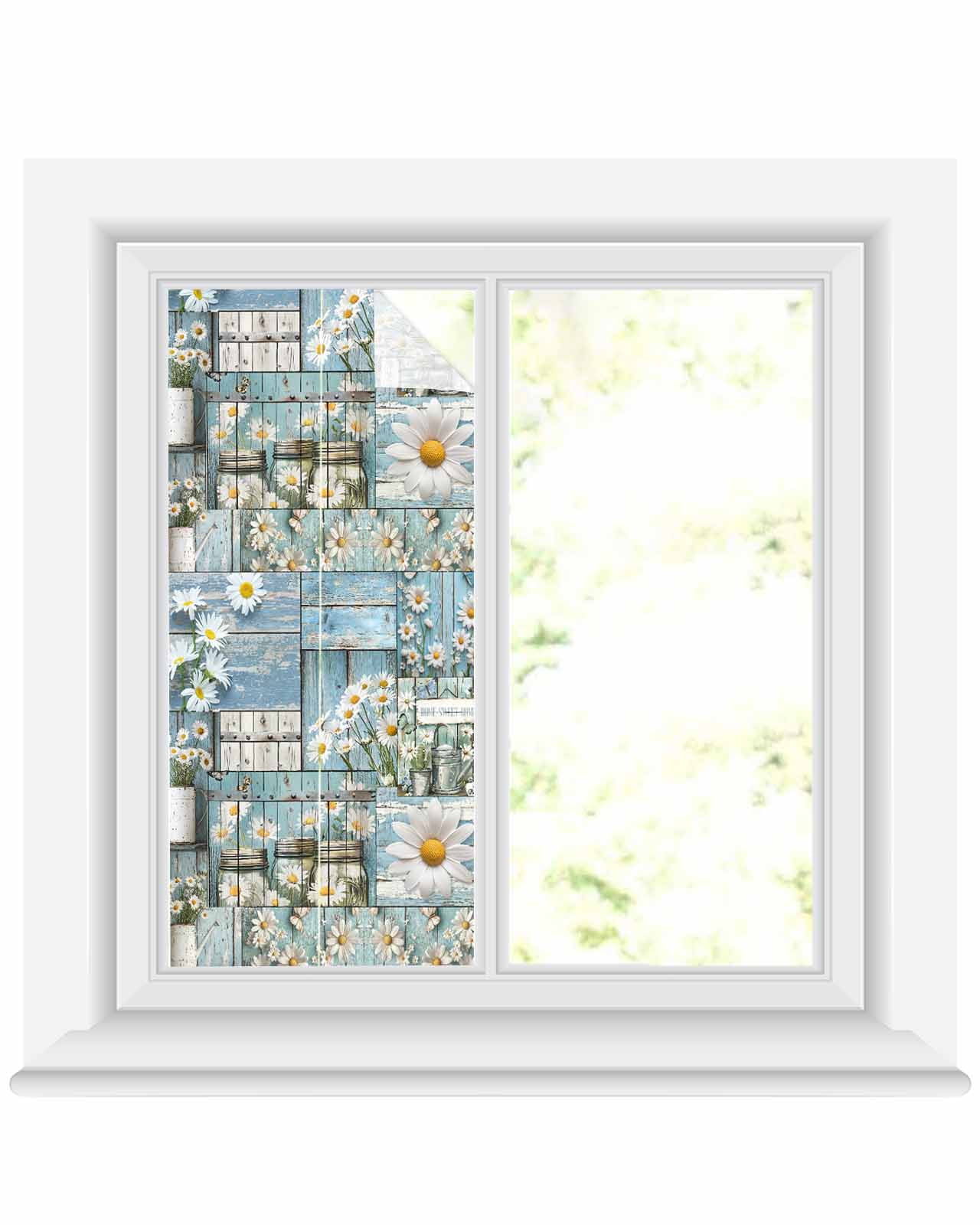 Window Privacy Film Farmhouse Daisies Stained Glass Window Film ...