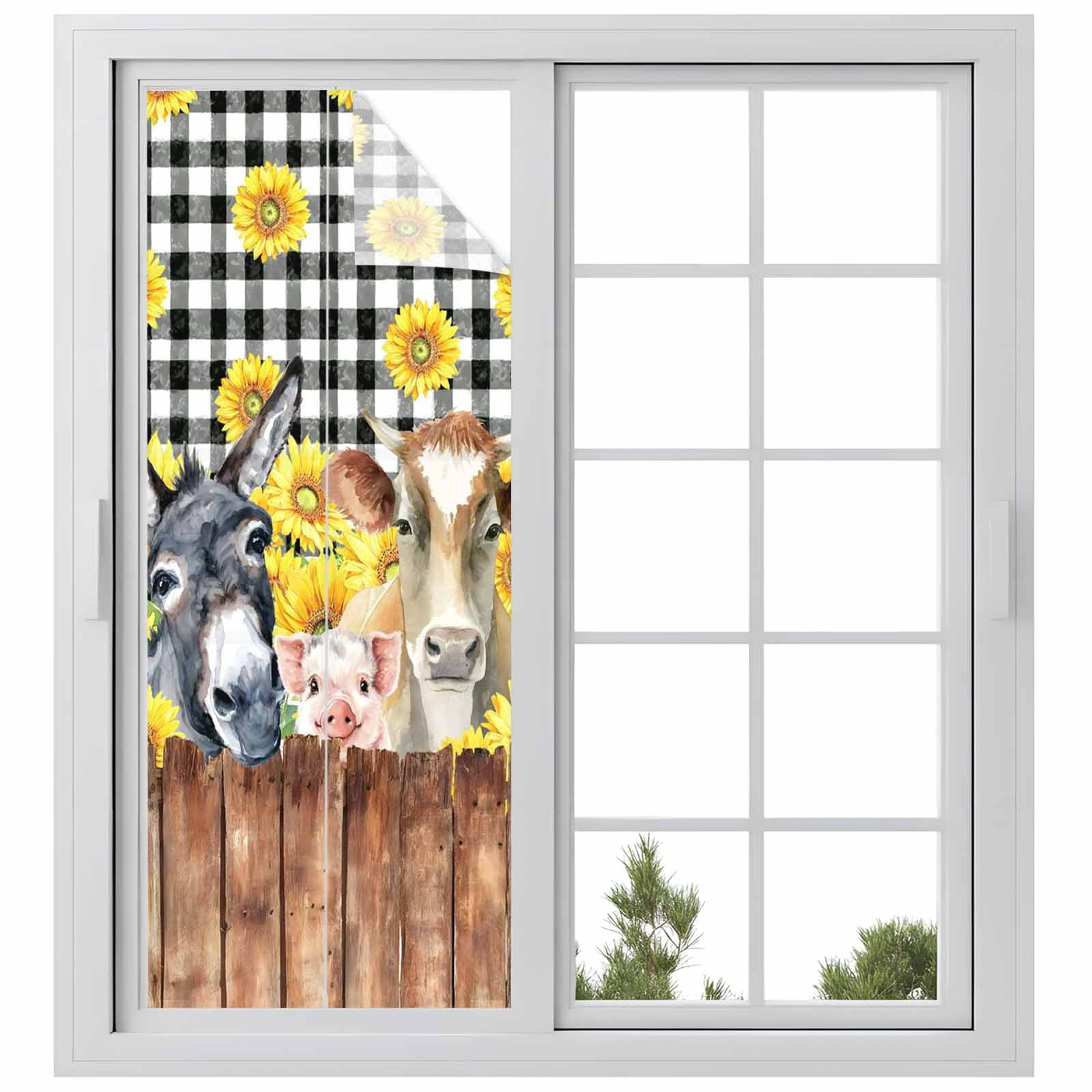 Window Privacy Film Farmhouse Pig Cow Wooden Stained Glass Window Film ...