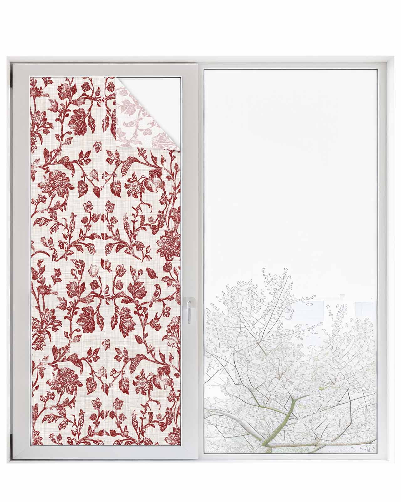 Window Privacy Film Farmhouse Red Stained Glass Window Film Decorative ...