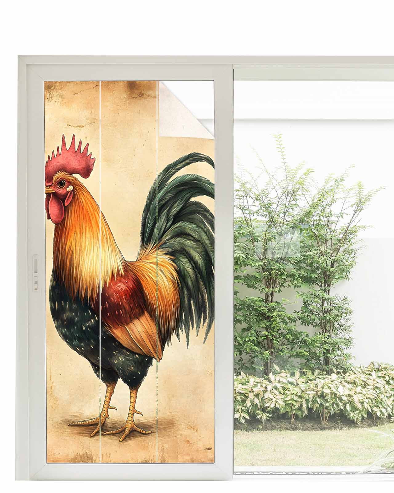 Window Privacy Film Farmhouse Rooster Stained Glass Window Film ...