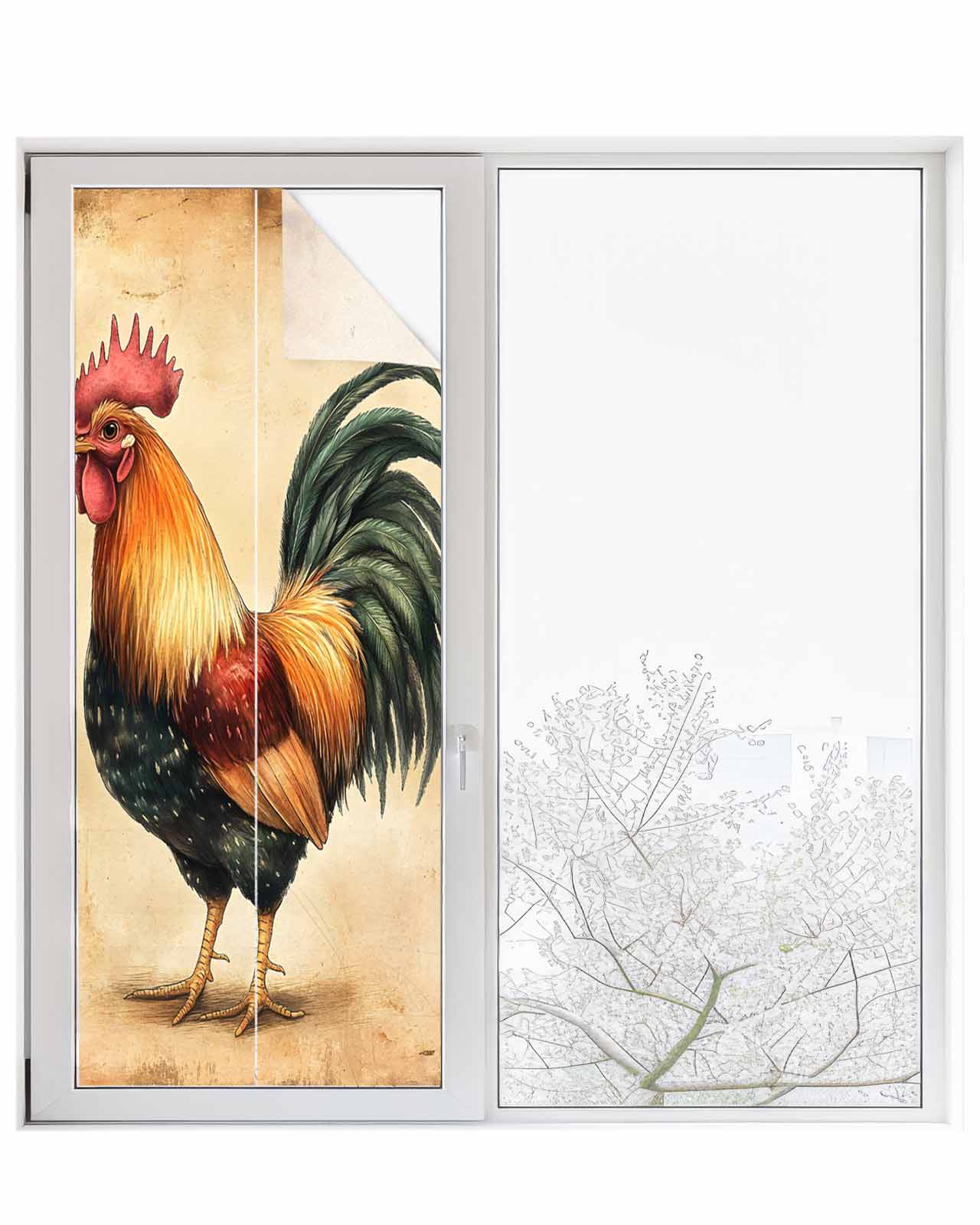 Window Privacy Film Farmhouse Rooster Stained Glass Window Film ...