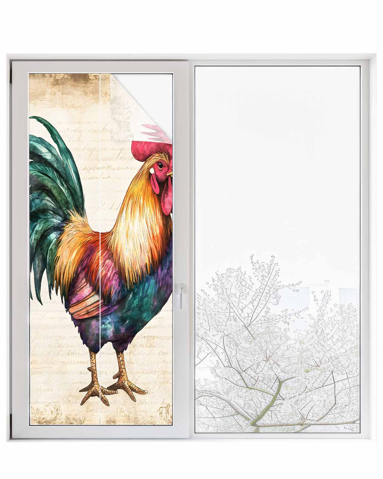Window Privacy Film Farmhouse Rooster Stained Glass Window Film ...