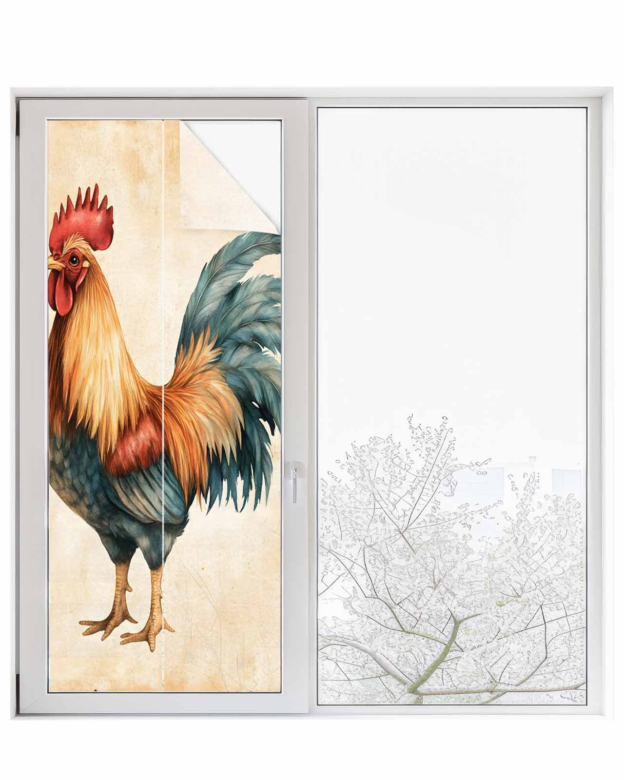 Window Privacy Film Farmhouse Rooster Stained Glass Window Film ...