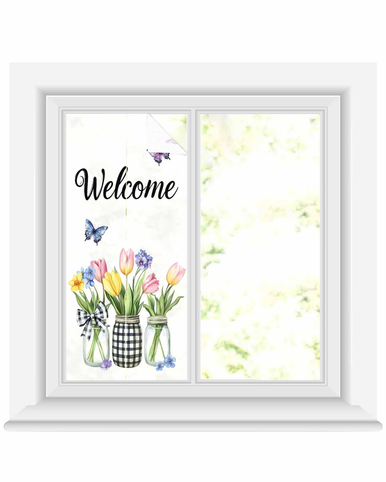 Window Privacy Film Farmhouse Tulip Stained Glass Window Film ...