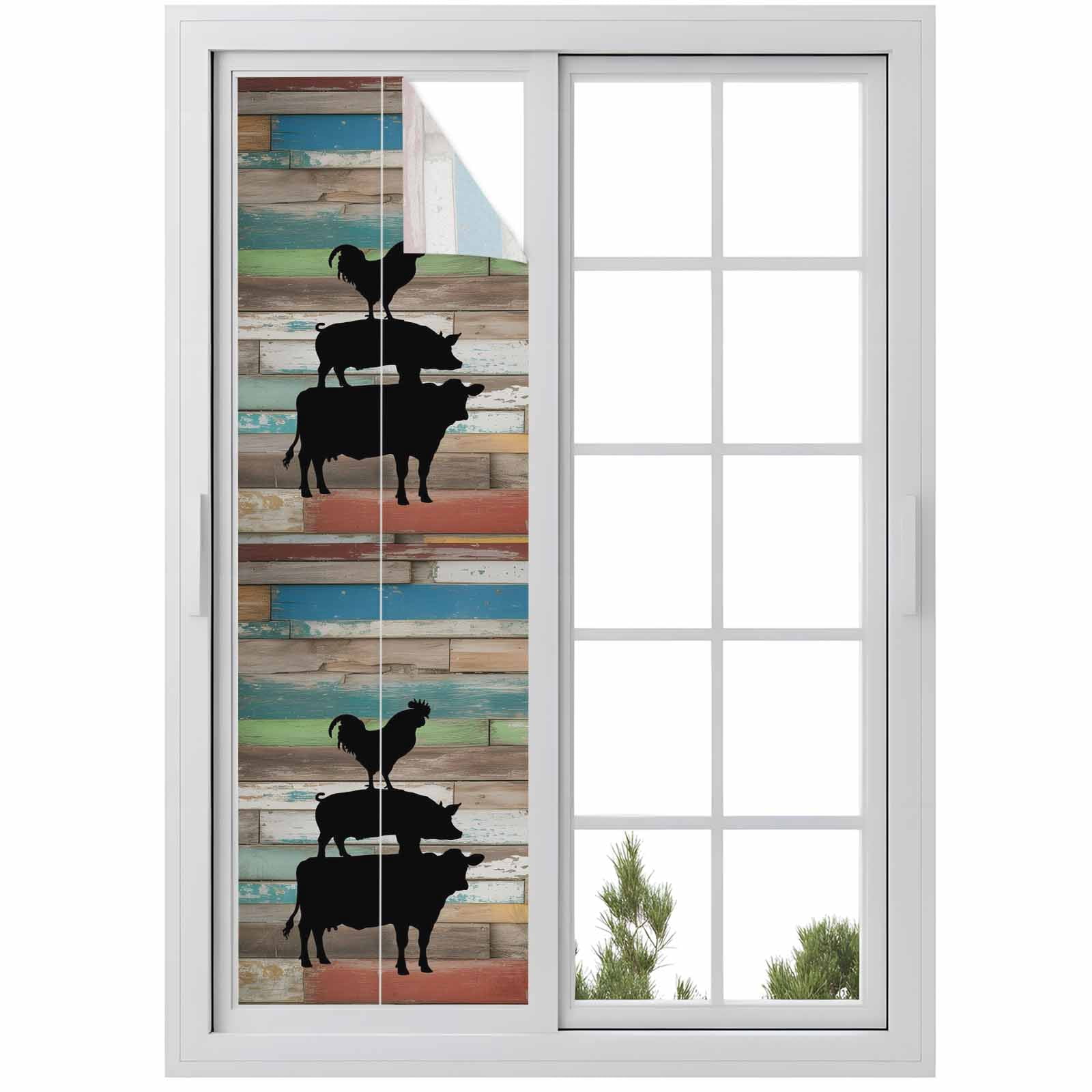 Window Privacy Film Farmhouse Wooden Grain Stained Glass Window Film ...