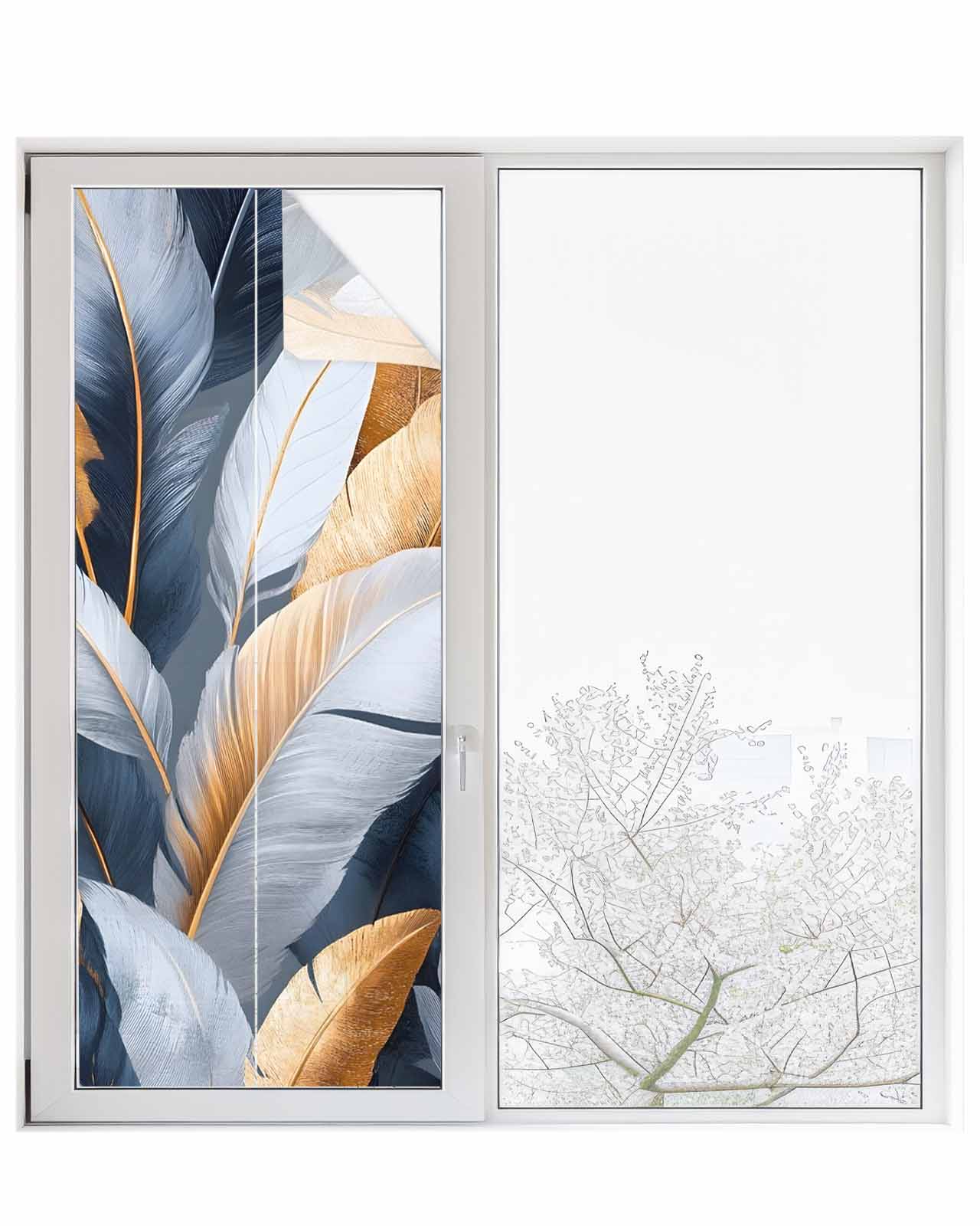 Window Privacy Film Feather Stained Glass Window Film Decorative Sun ...