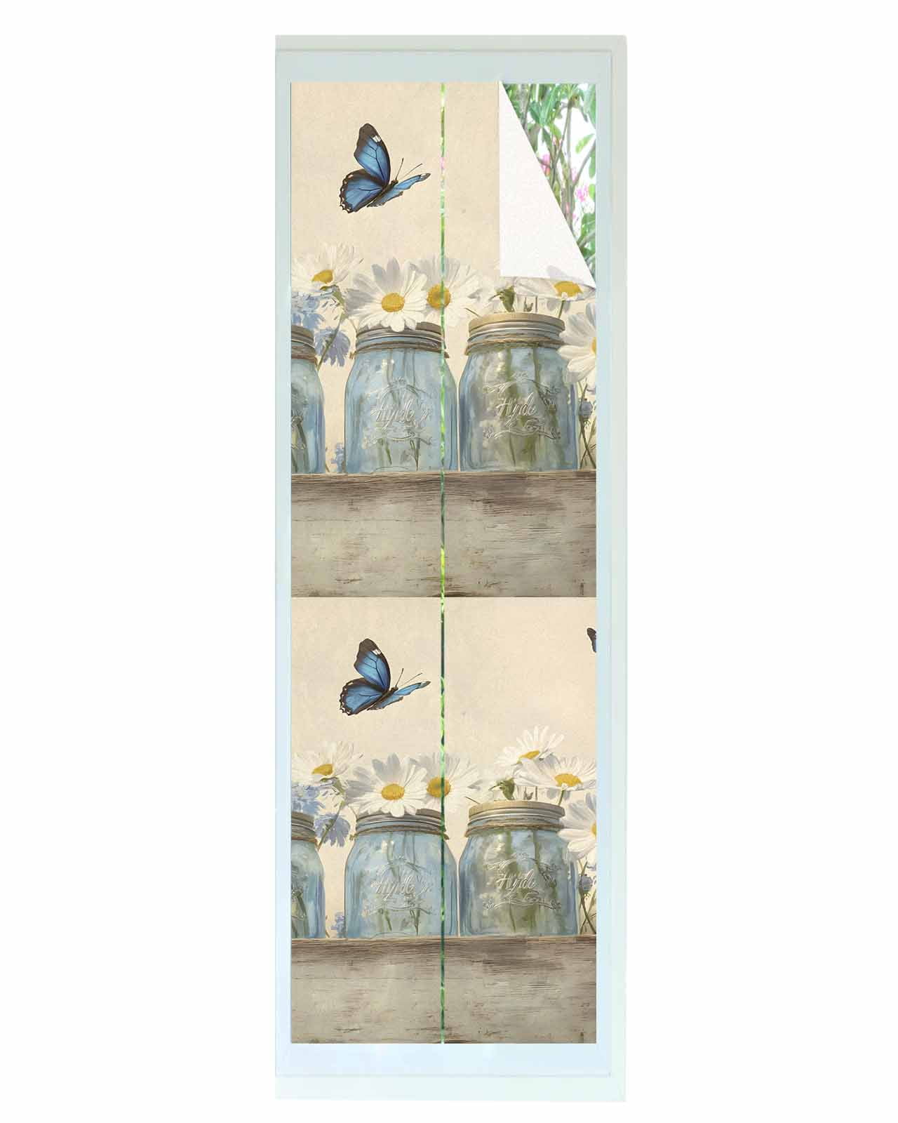 Window Privacy Film Flower Butterfly Stained Glass Window Film ...