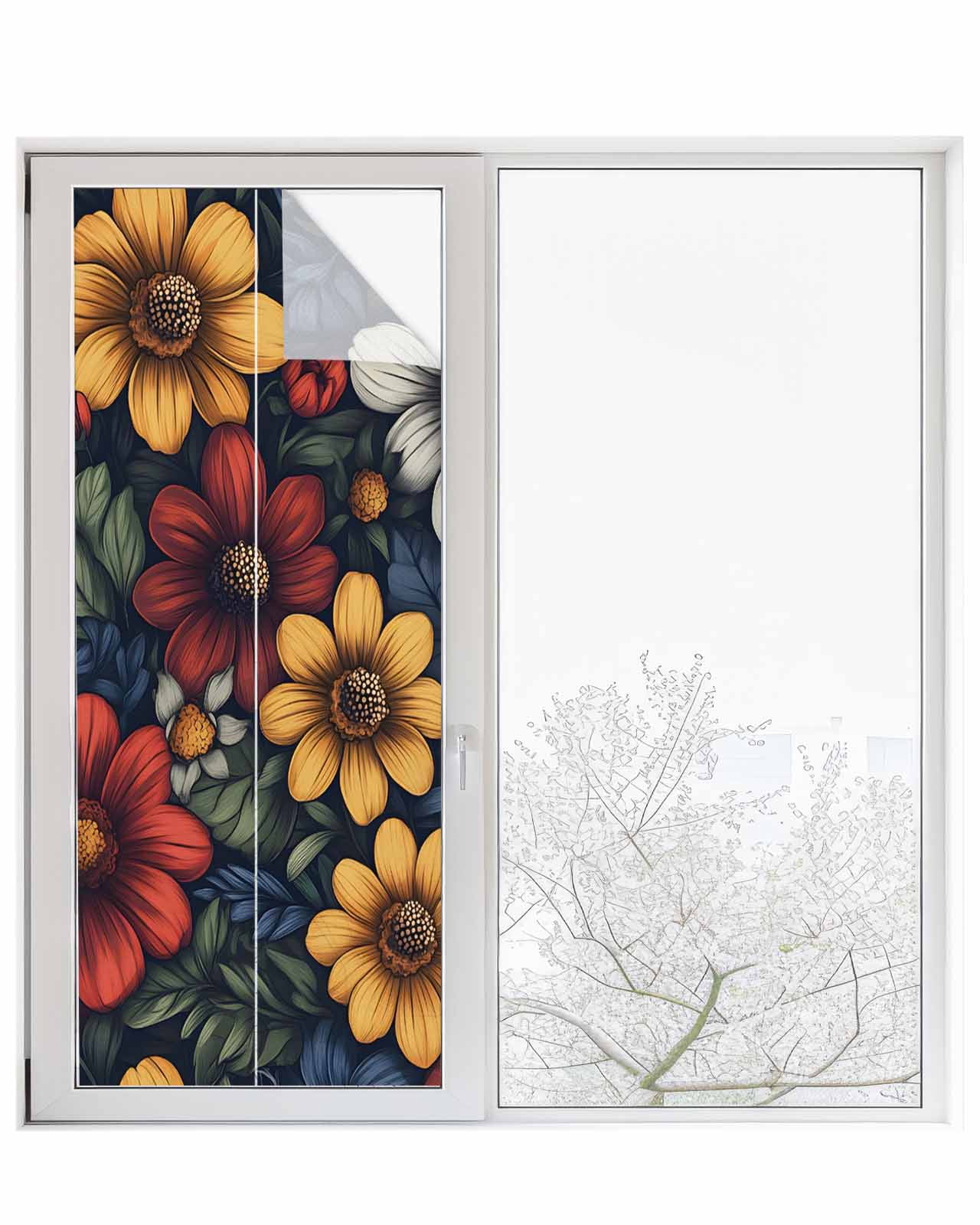 Window Privacy Film Flower Floral Stained Glass Window Film Decorative ...