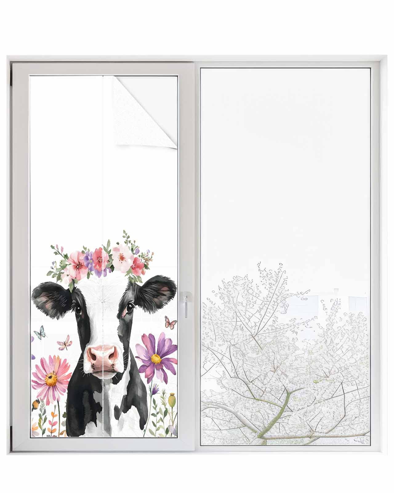 Window Privacy Film Flowers Cow Stained Glass Window Film Decorative ...