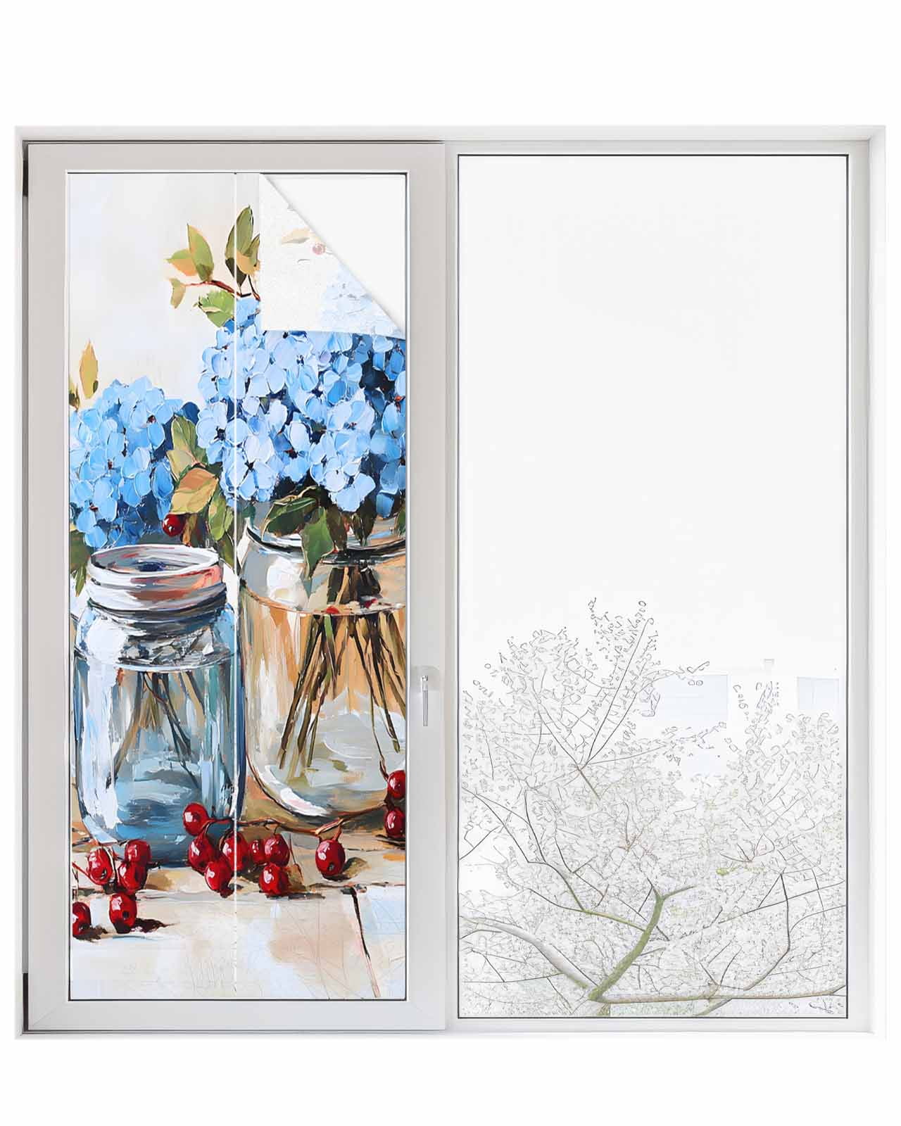 Window Privacy Film Flowers Fruit Stained Glass Window Film Decorative ...