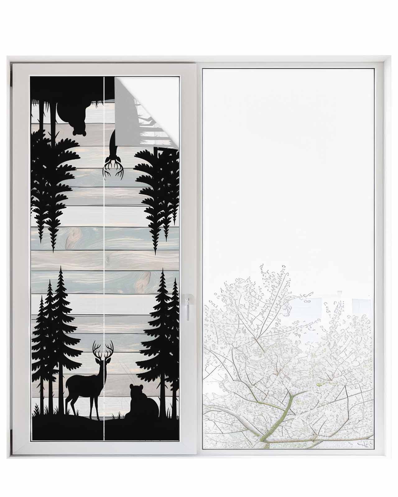 Window Privacy Film Forest Bear Stained Glass Window Film Decorative ...