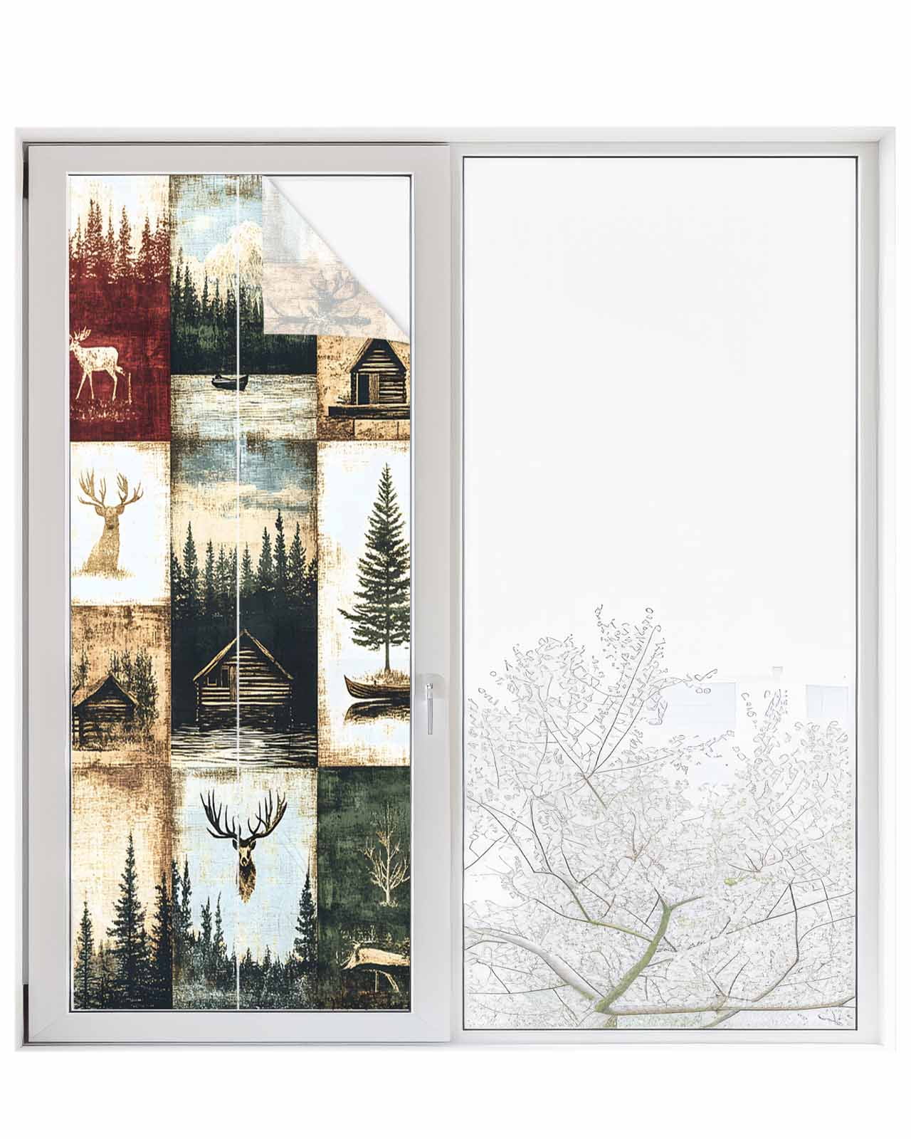 Window Privacy Film Forest Elk Stained Glass Window Film Decorative Sun ...