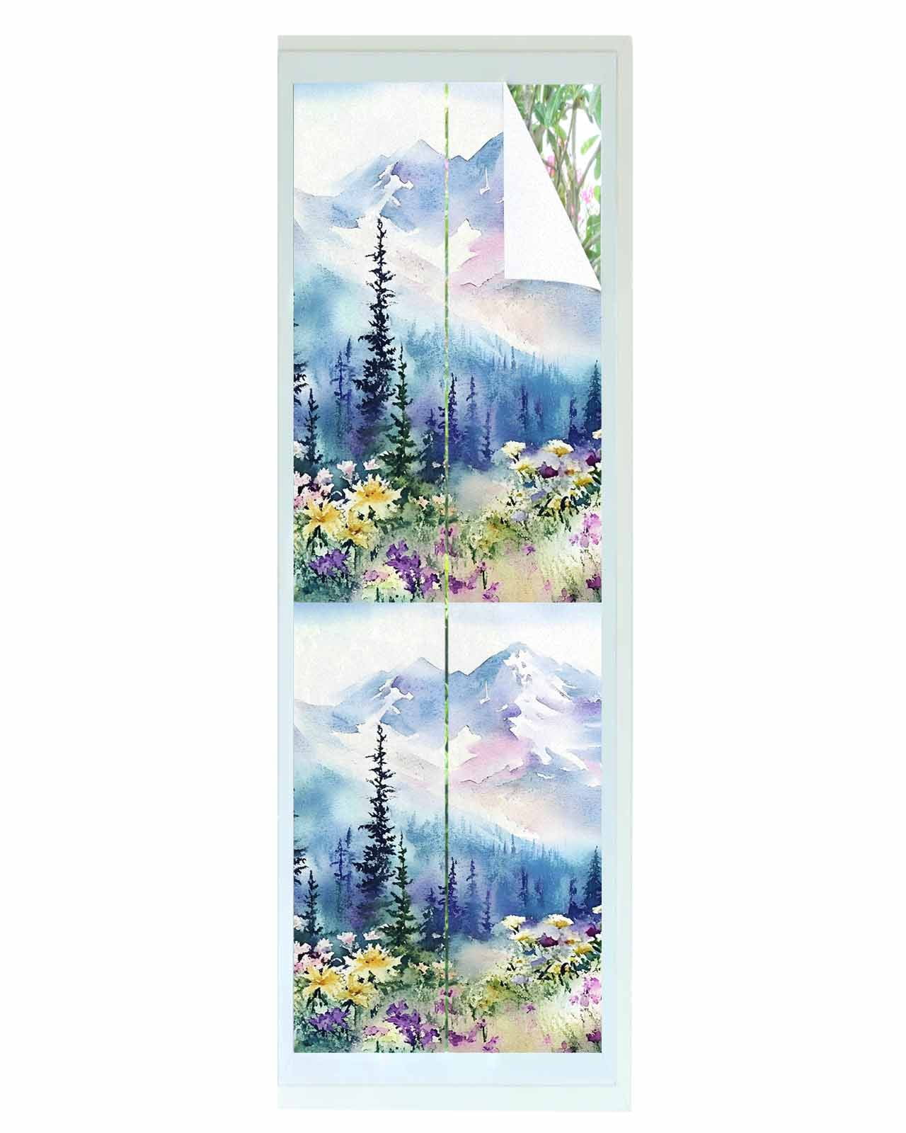 Window Privacy Film Forest Mountains Stained Glass Window Film ...