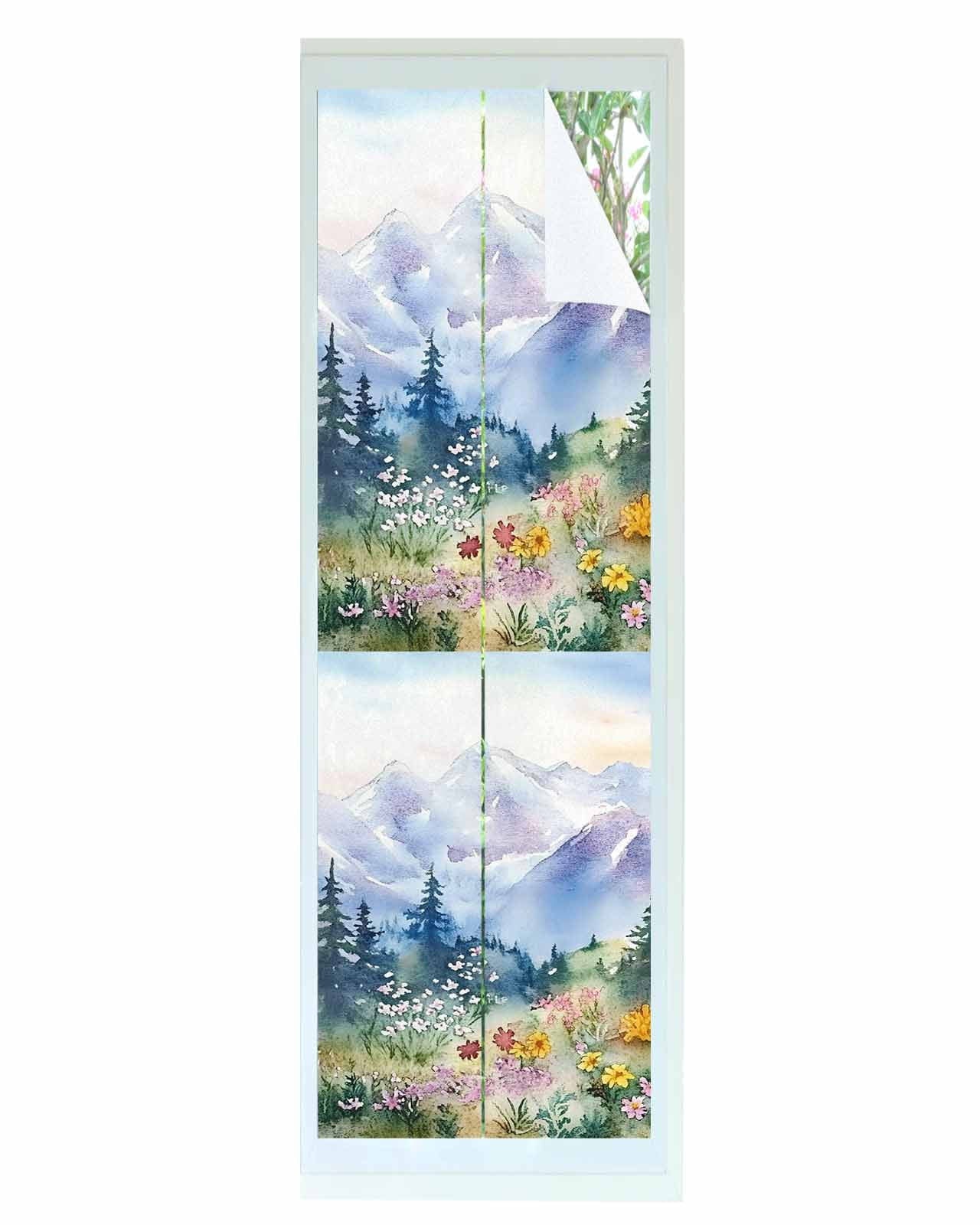 Window Privacy Film Forest Mountains Stained Glass Window Film ...