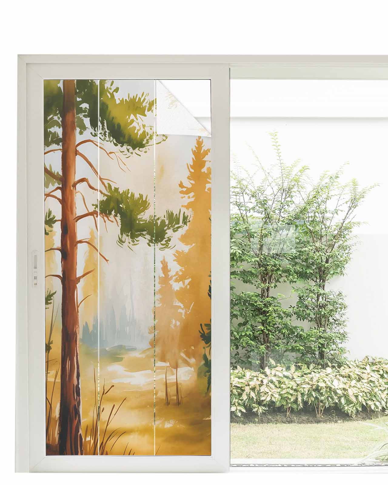 Window Privacy Film Forest Stained Glass Window Film Decorative Sun ...