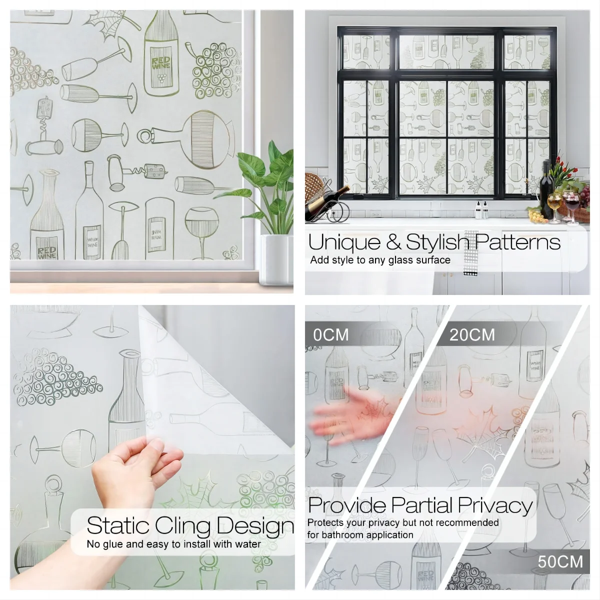 Window Privacy Film Frosted Glass Window Film Static Cling UV Blocking ...