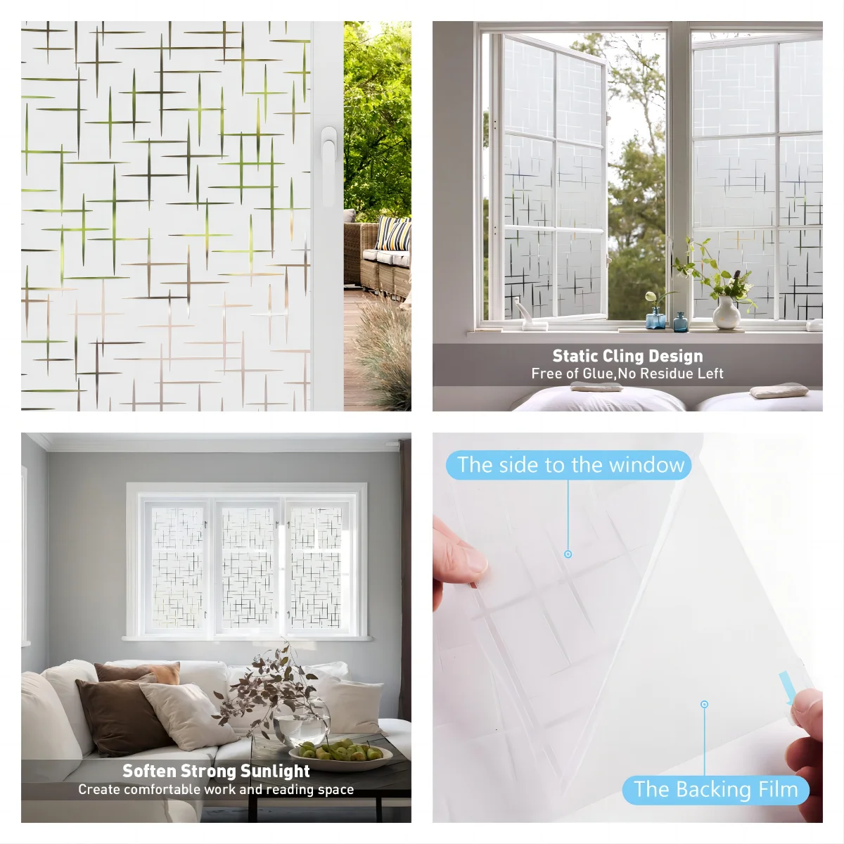 Window Privacy Film Frosted Glass Window Film Static Cling UV Blocking ...