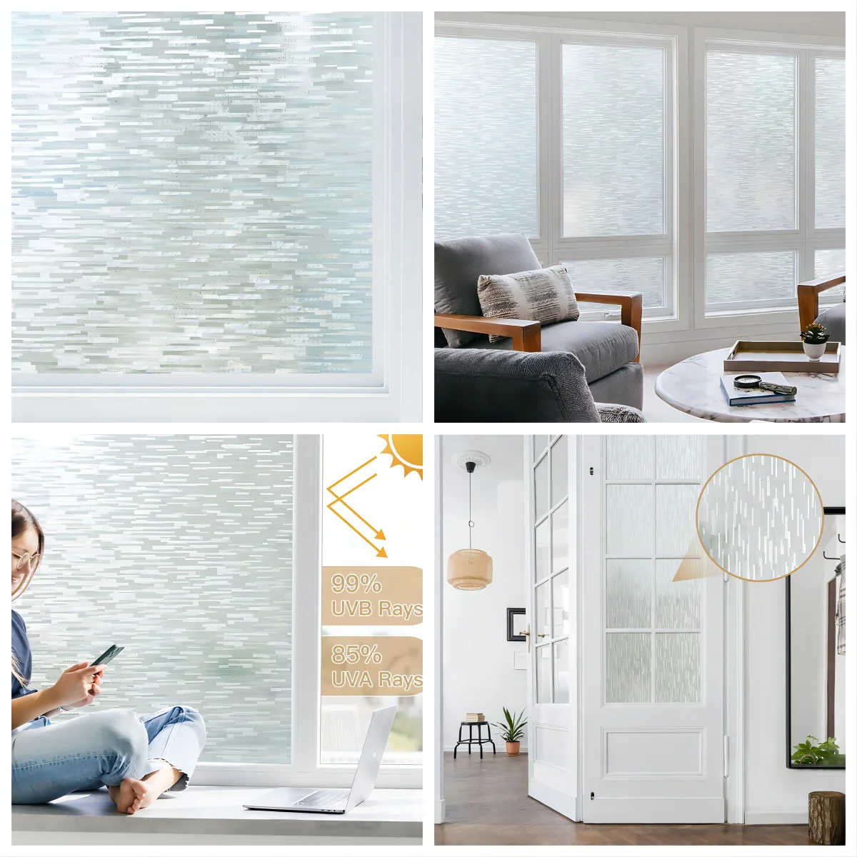Window Privacy Film Frosted Glass Window Film Static Cling UV Blocking ...