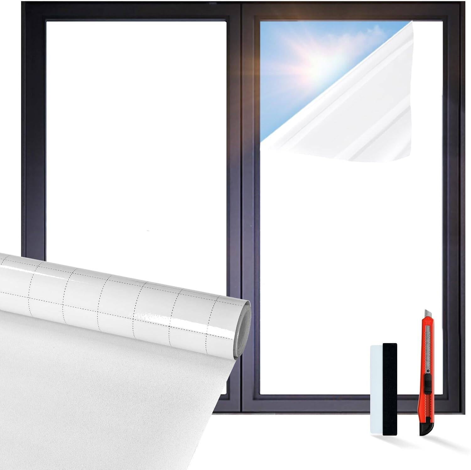 Window Privacy Film, Full Light Blocking Frosted Glass Window Clings ...