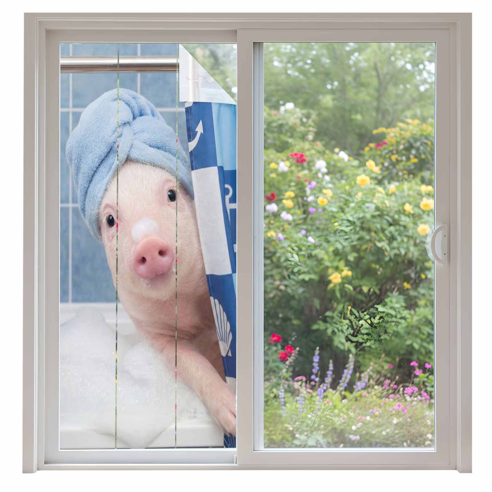 Window Privacy Film Funny Pig Stained Glass Window Film Decorative Sun ...