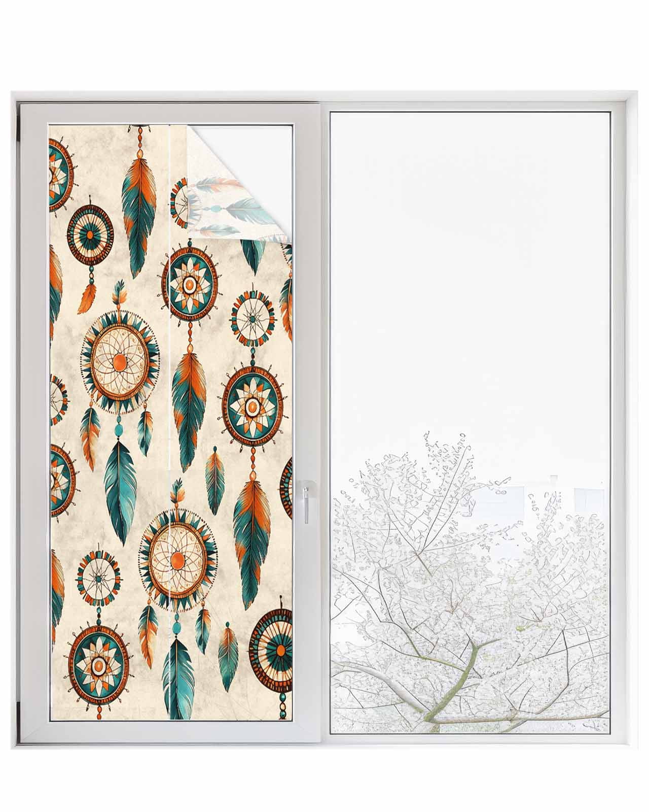 Window Privacy Film Geometric Feathers Stained Glass Window Film ...