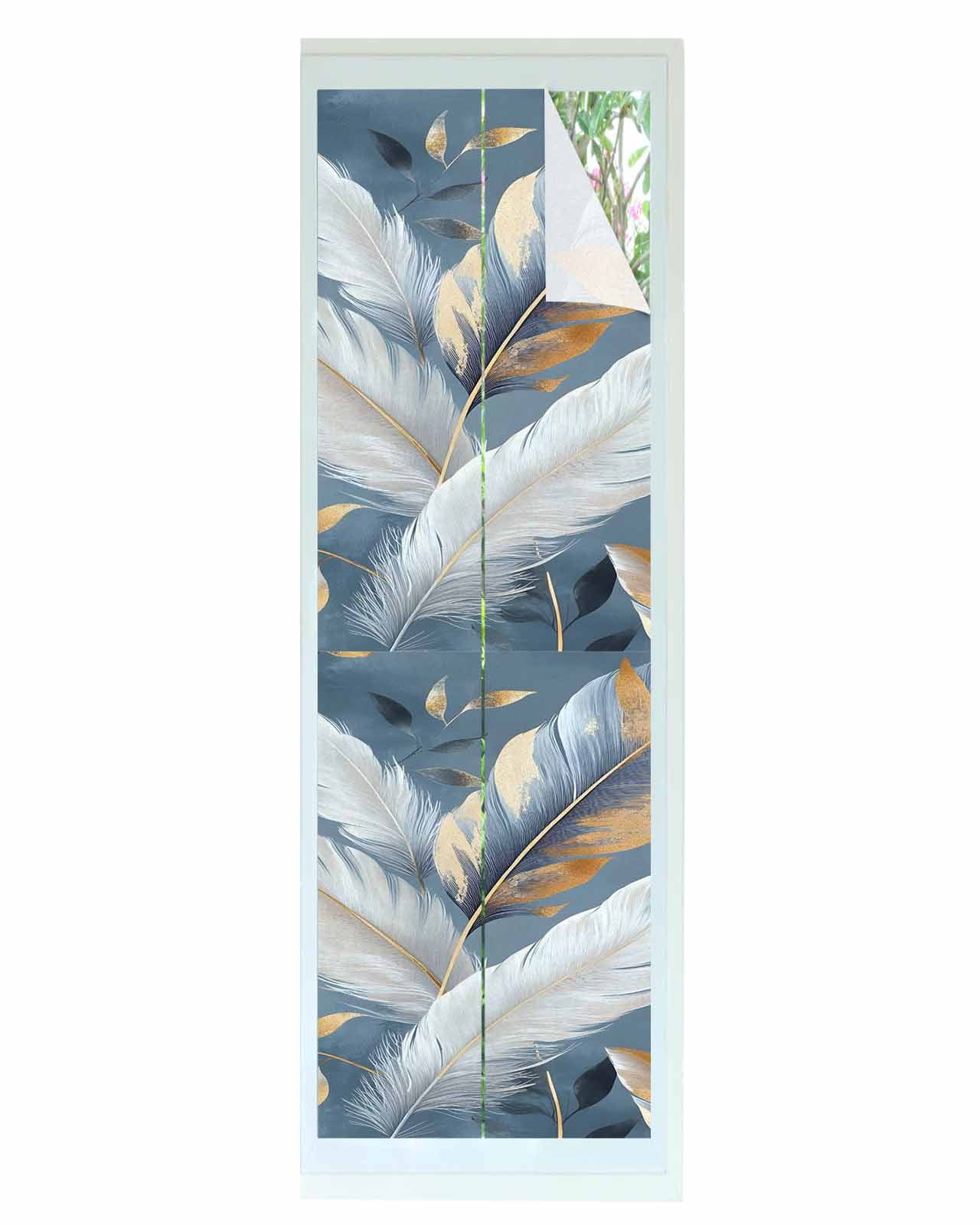Window Privacy Film Gold White Feather Stained Glass Window Film ...