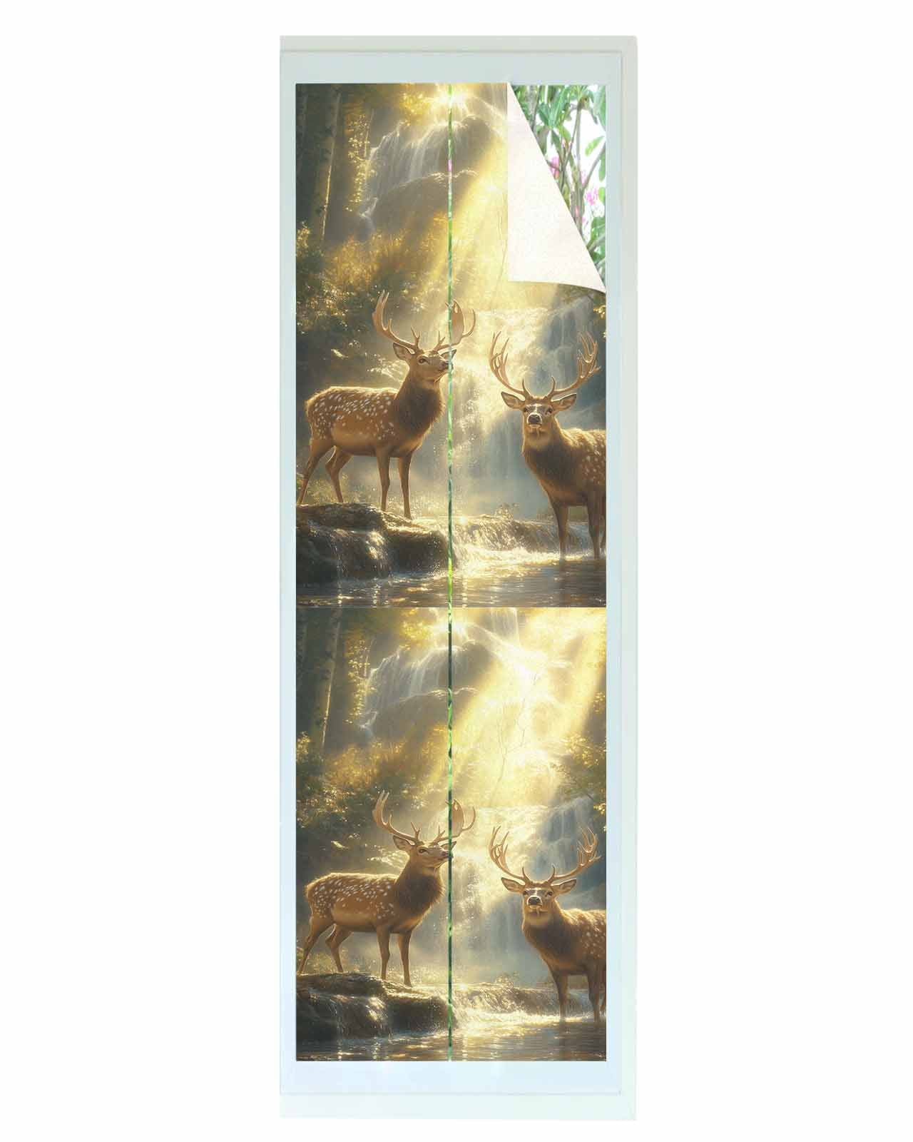 Window Privacy Film Golden Forest Deer Stained Glass Window Film ...