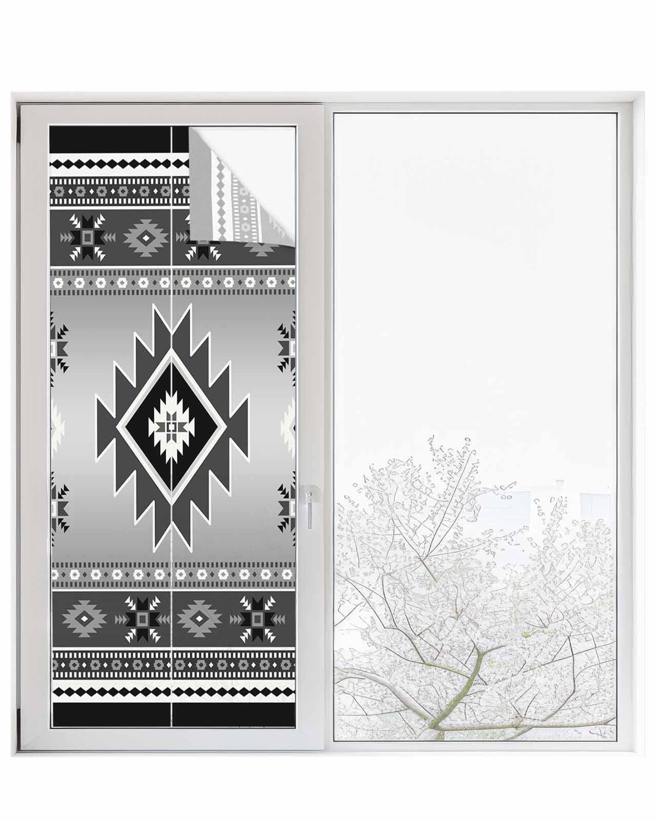 Window Privacy Film Gray Aztec Stained Glass Window Film Decorative Sun ...