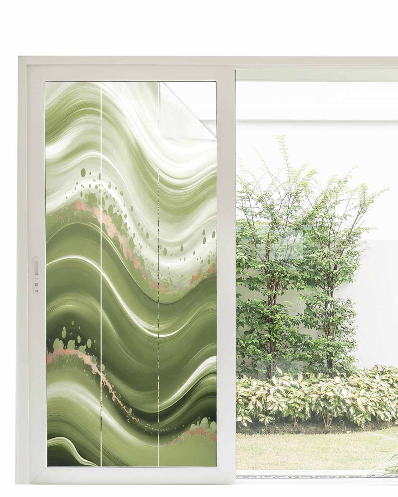 Window Privacy Film Green Abstract Waves Stained Glass Window Film ...