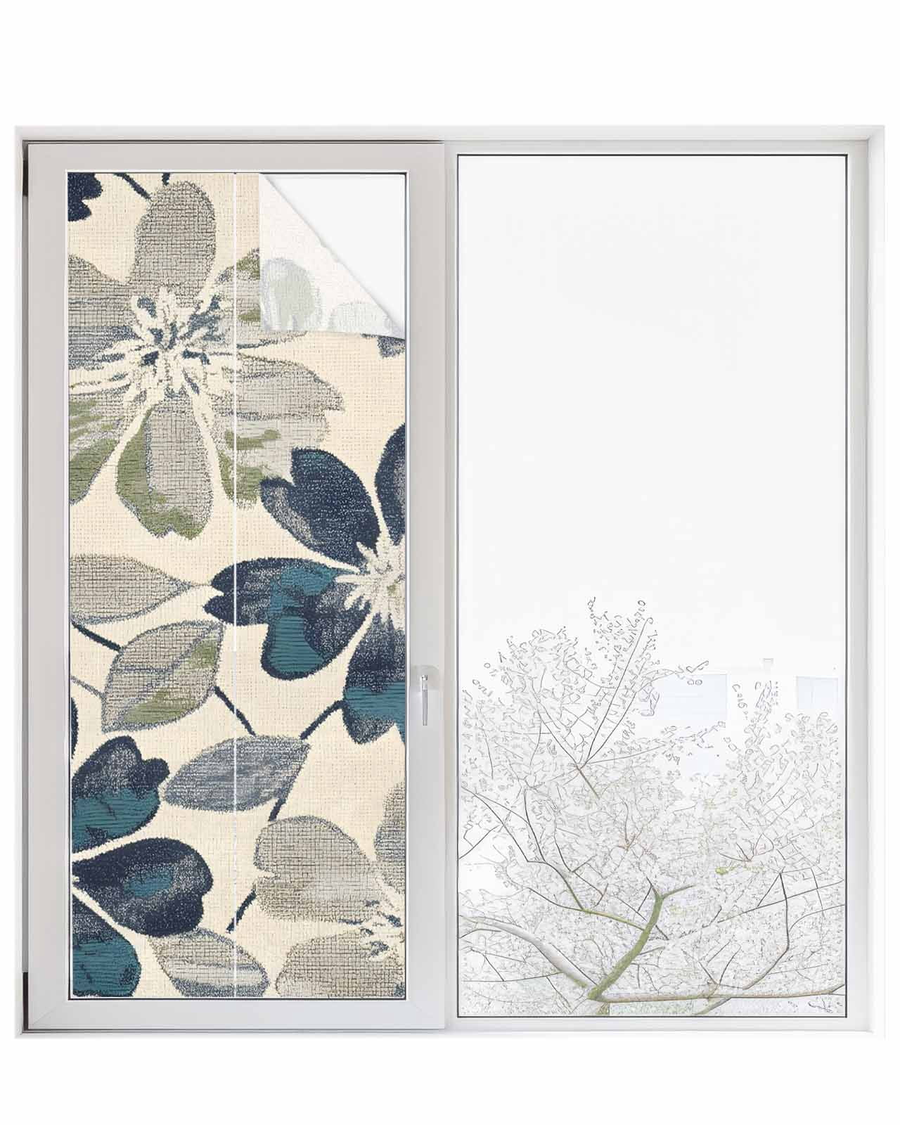 Window Privacy Film Green Blue Floral Stained Glass Window Film ...
