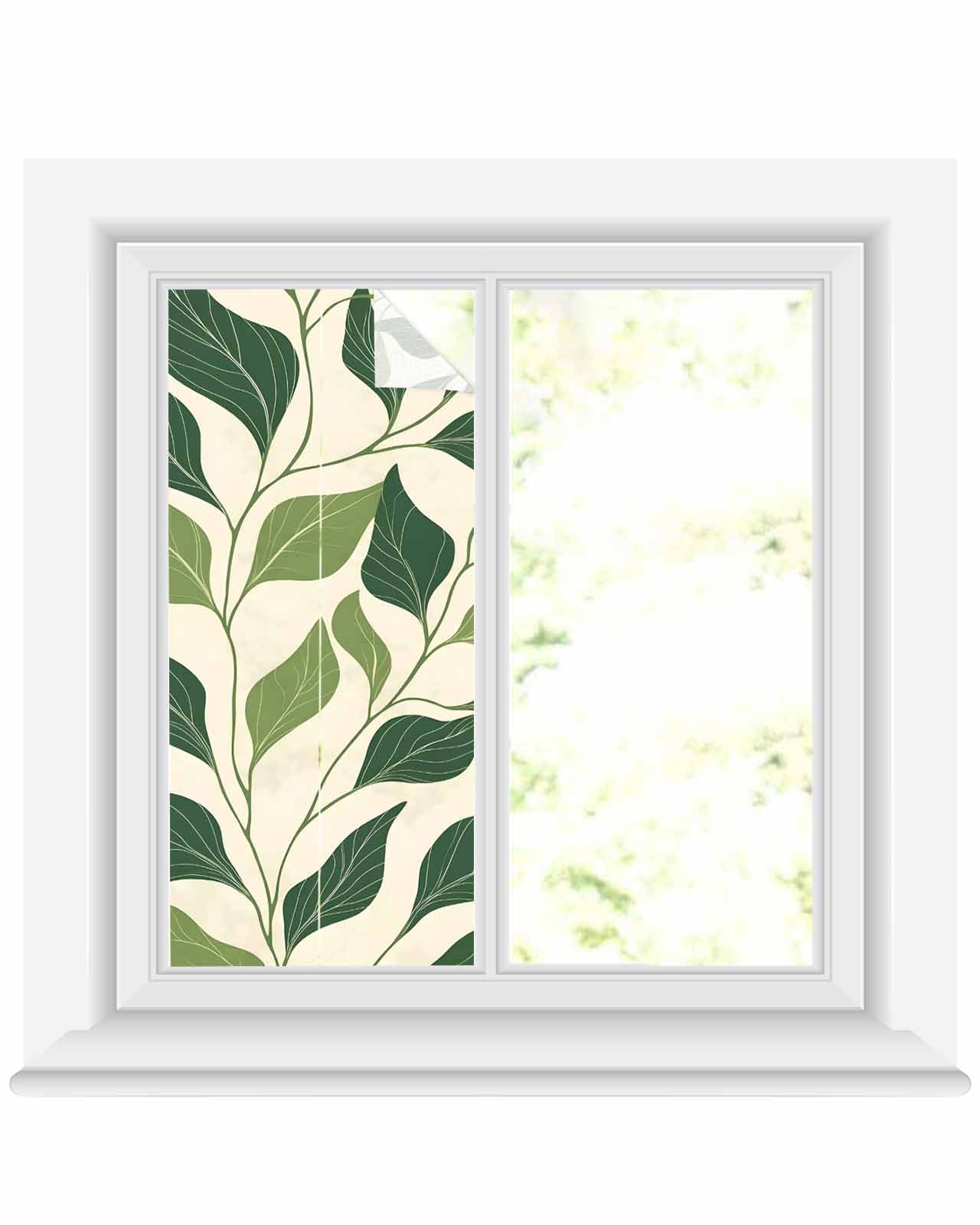 Window Privacy Film Green Botanical Leaves Stained Glass Window Film ...