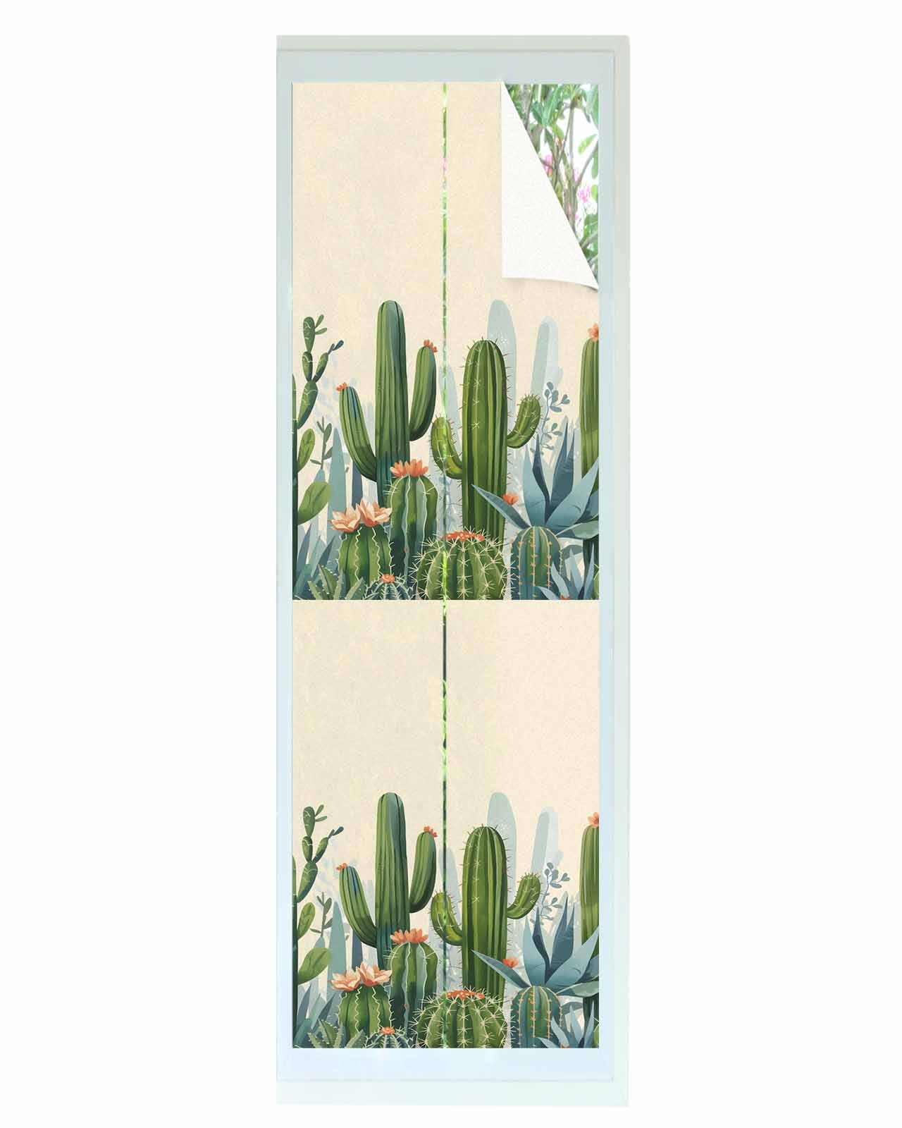 Window Privacy Film Green Cactus Stained Glass Window Film Decorative ...