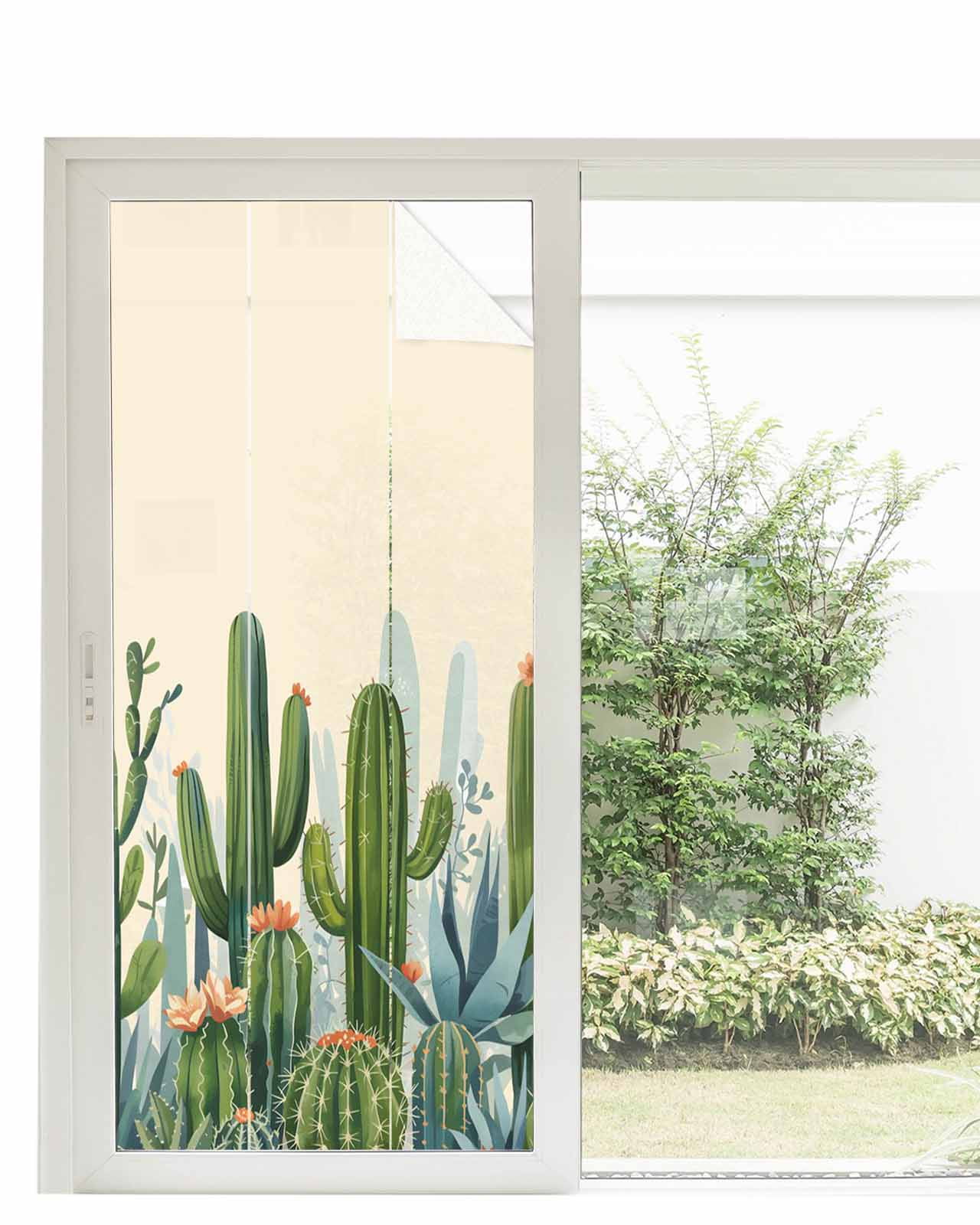 Window Privacy Film Green Cactus Stained Glass Window Film Decorative ...
