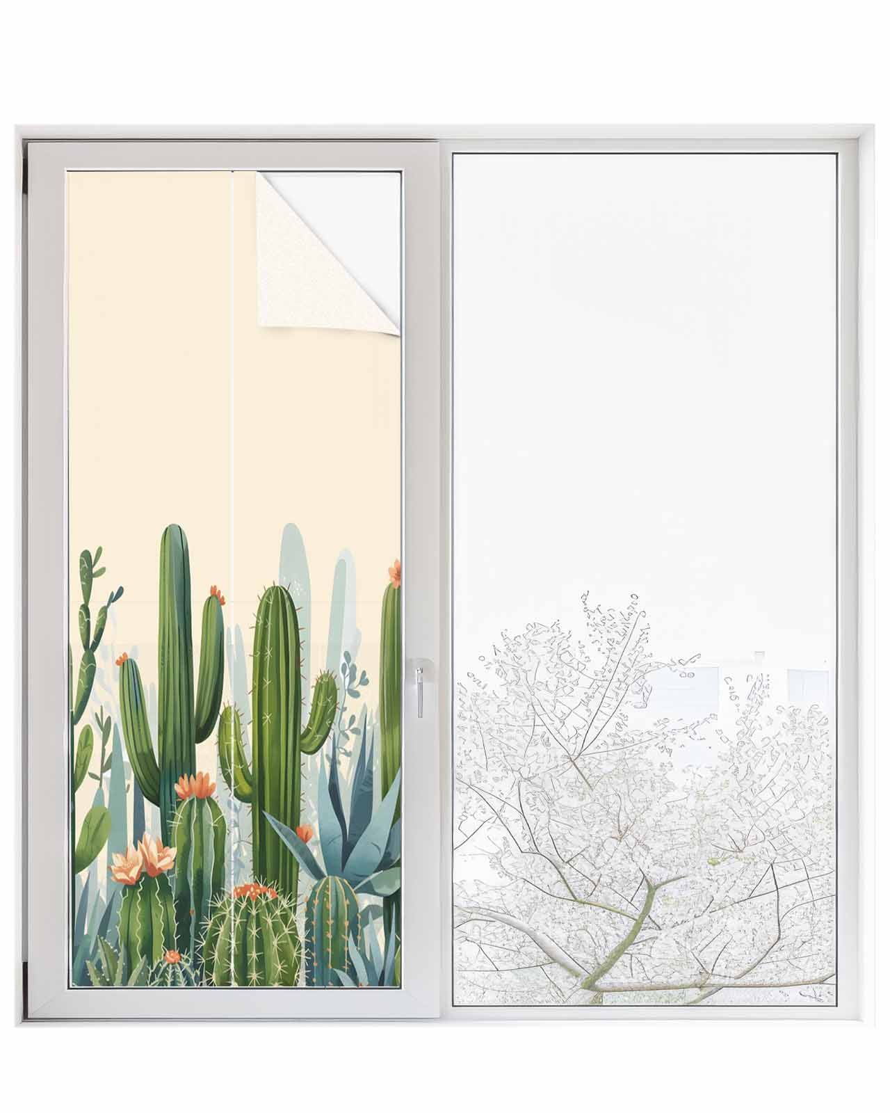 Window Privacy Film Green Cactus Stained Glass Window Film Decorative ...