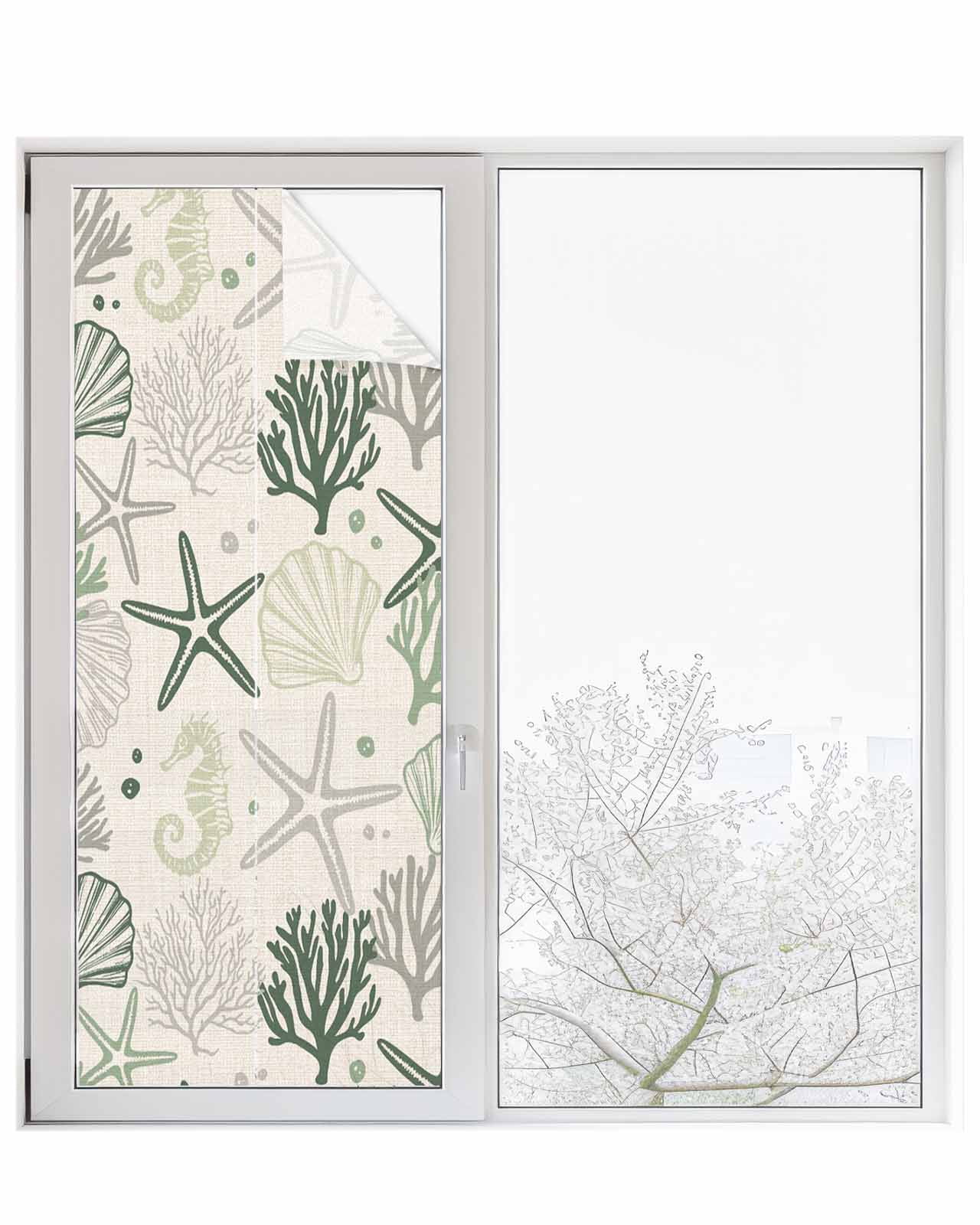 Window Privacy Film Green Coastal Stained Glass Window Film Decorative ...