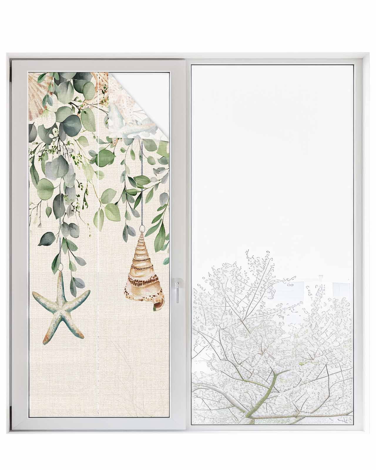 Window Privacy Film Green Eucalyptus Coastal Stained Glass Window Film ...