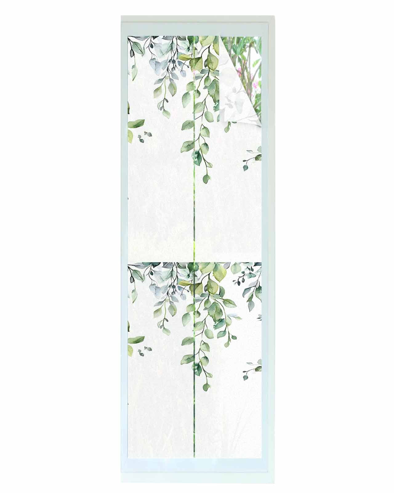Window Privacy Film Green Eucalyptus Leaf Stained Glass Window Film ...