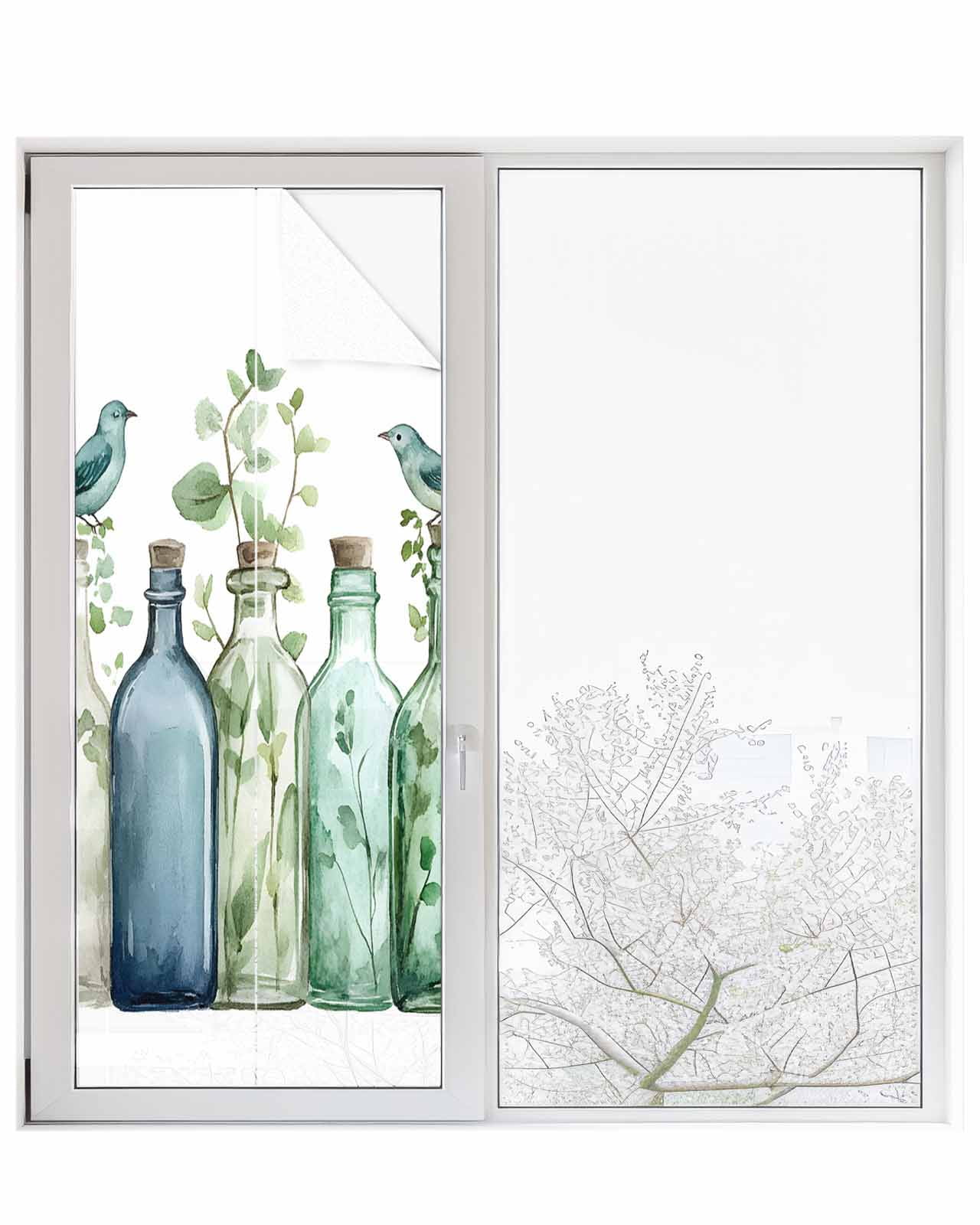 Window Privacy Film Green Eucalyptus Leaves Stained Glass Window Film ...