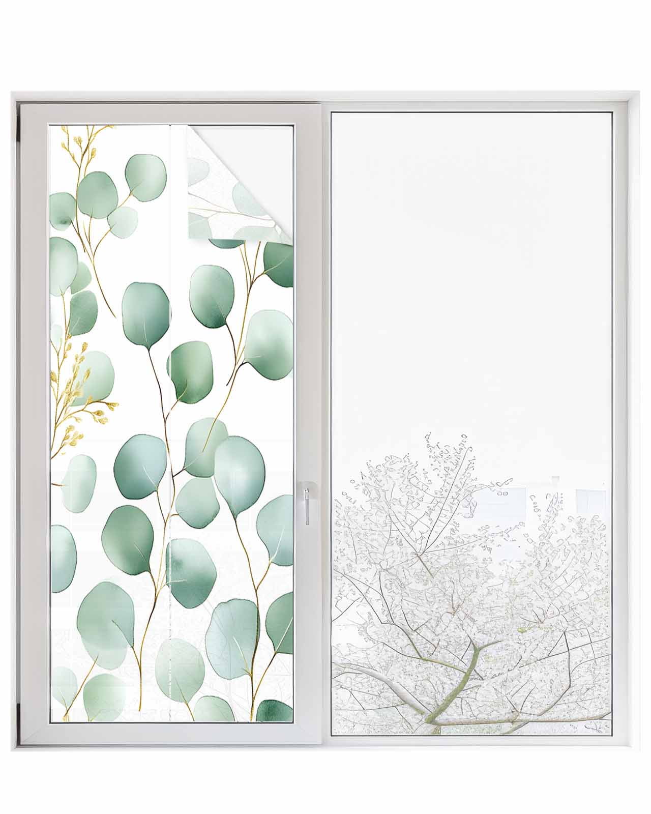 Window Privacy Film Green Eucalyptus Stained Glass Window Film ...
