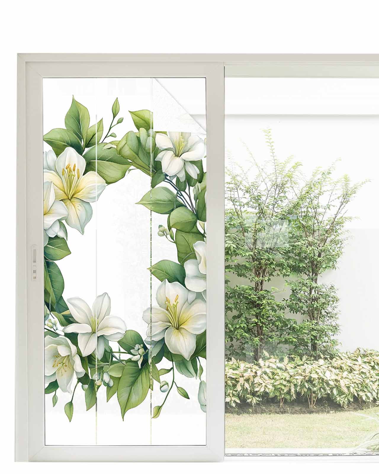 Window Privacy Film Green Floral Wreath Stained Glass Window Film ...