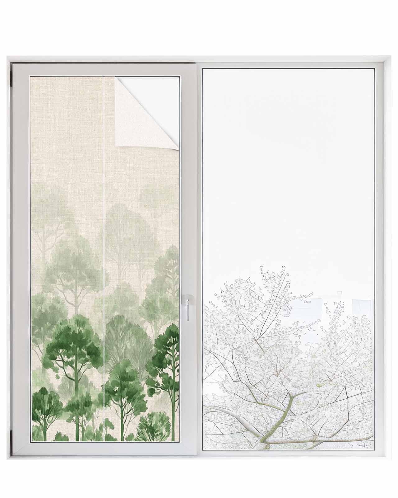 Window Privacy Film Green Forest Stained Glass Window Film Decorative ...