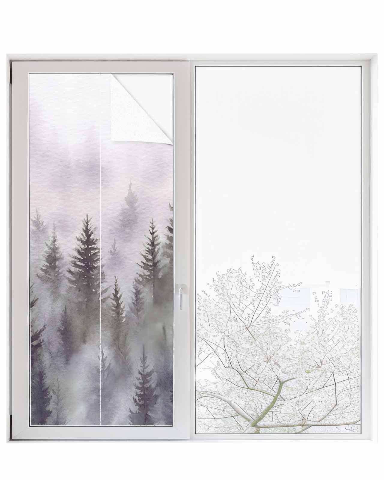 Window Privacy Film Green Forest Stained Glass Window Film Decorative ...