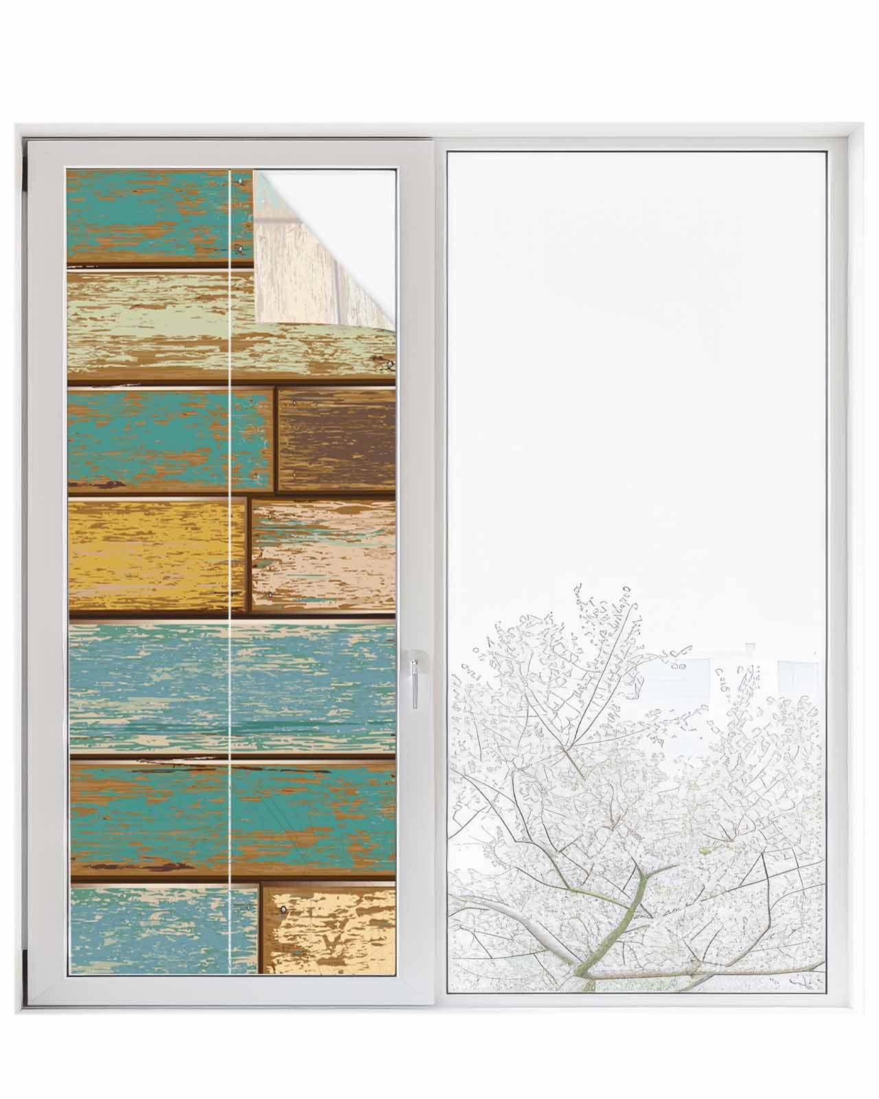 Window Privacy Film, Green Grey Brown Stripes UV Sun Blocking Window ...