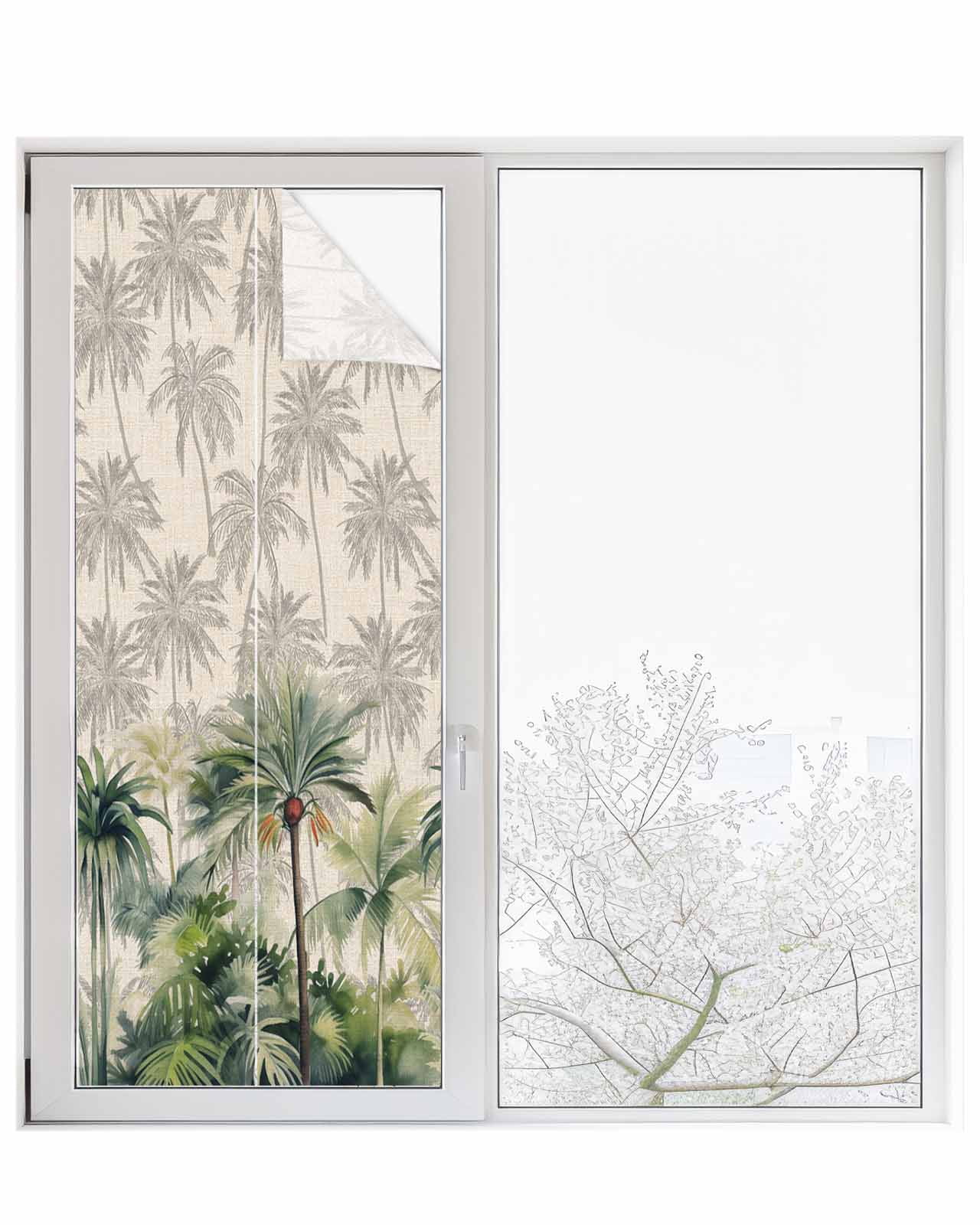 Window Privacy Film, Green Grey Palm Tree UV Sun Blocking Window Tint ...