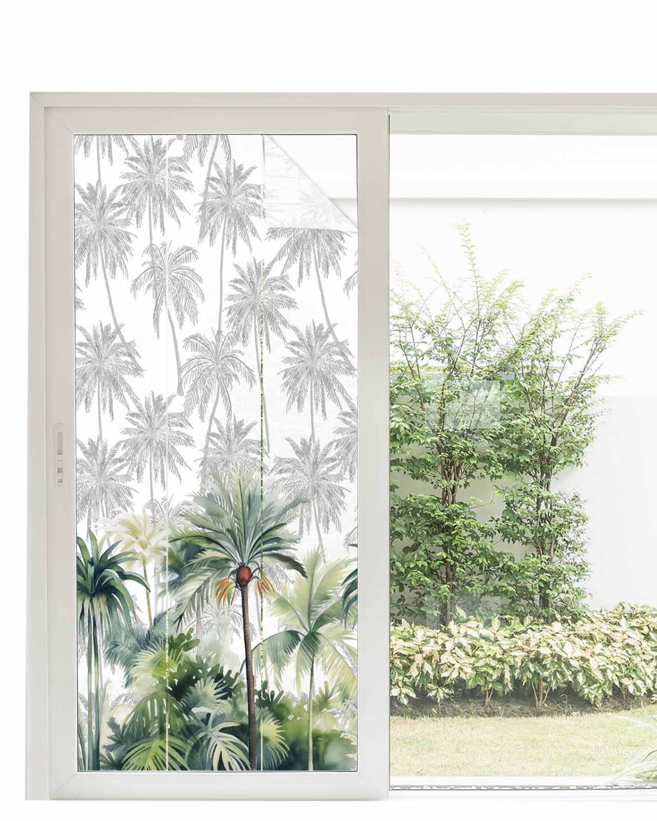 Window Privacy Film, Green Grey Palm Tree UV Sun Blocking Window Tint ...