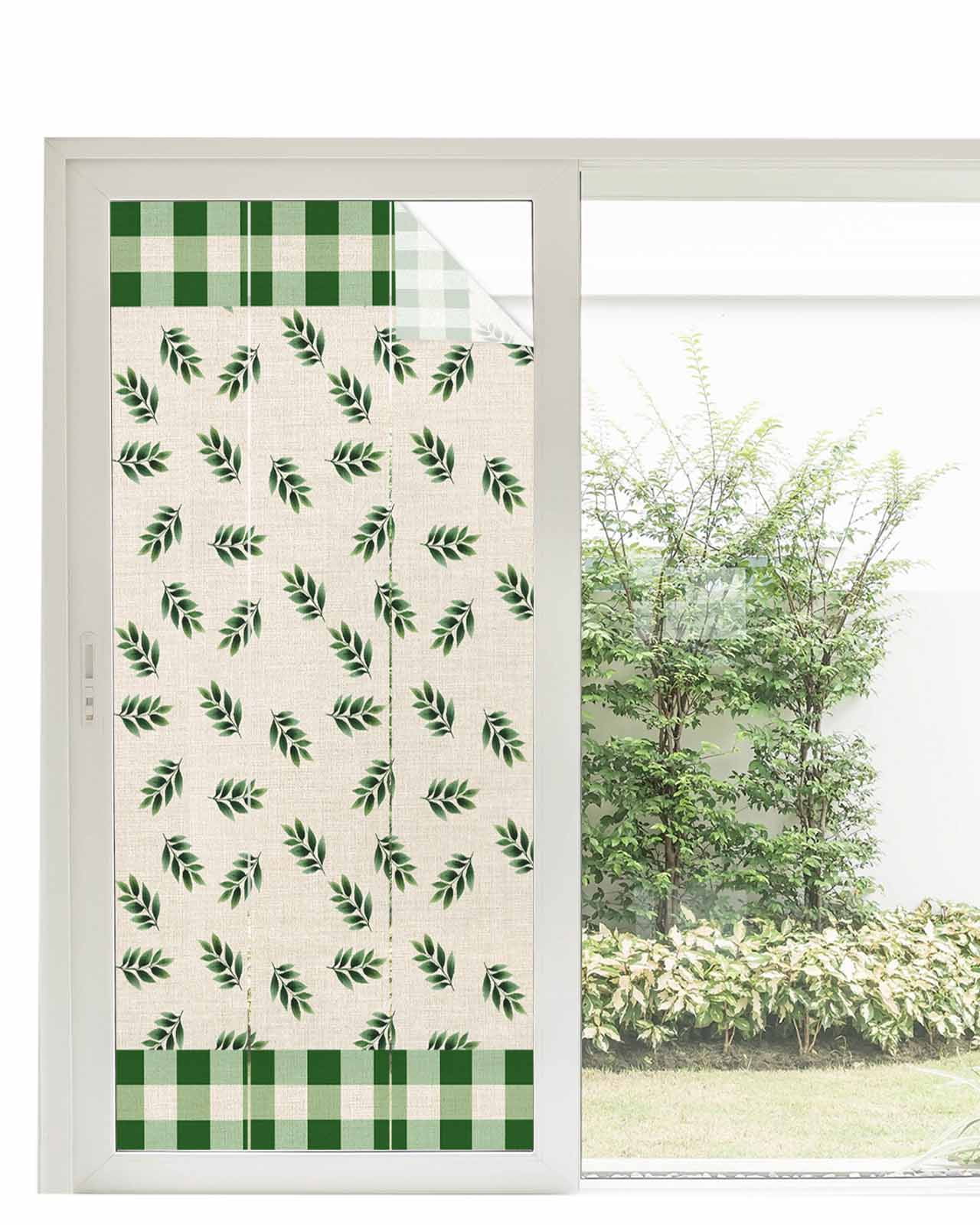 Window Privacy Film Green Leaf Stained Glass Window Film Decorative Sun ...